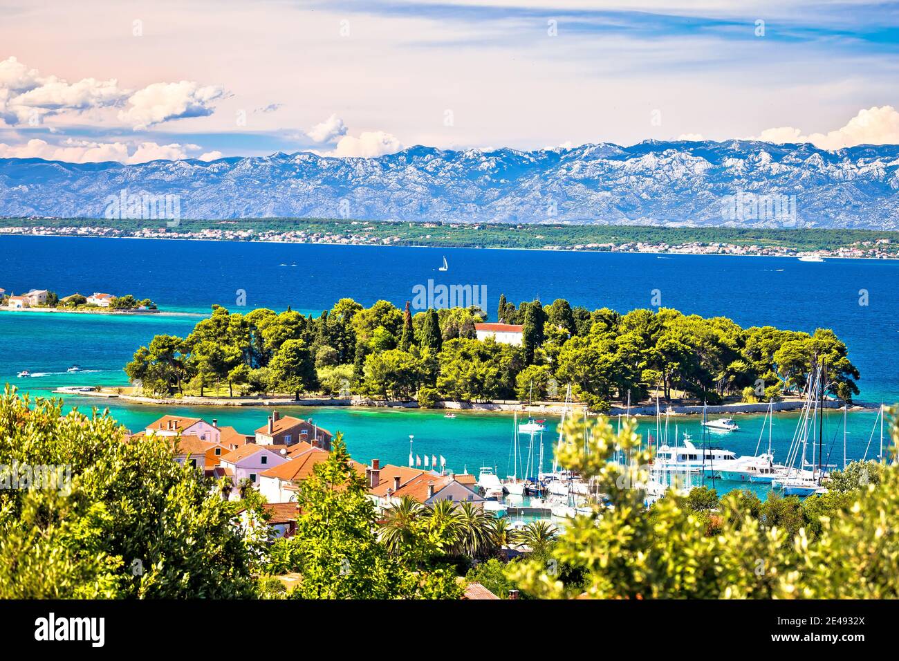 Zadar archipelago. Island of Ugljan waterfront and Galovac view, Preko ...