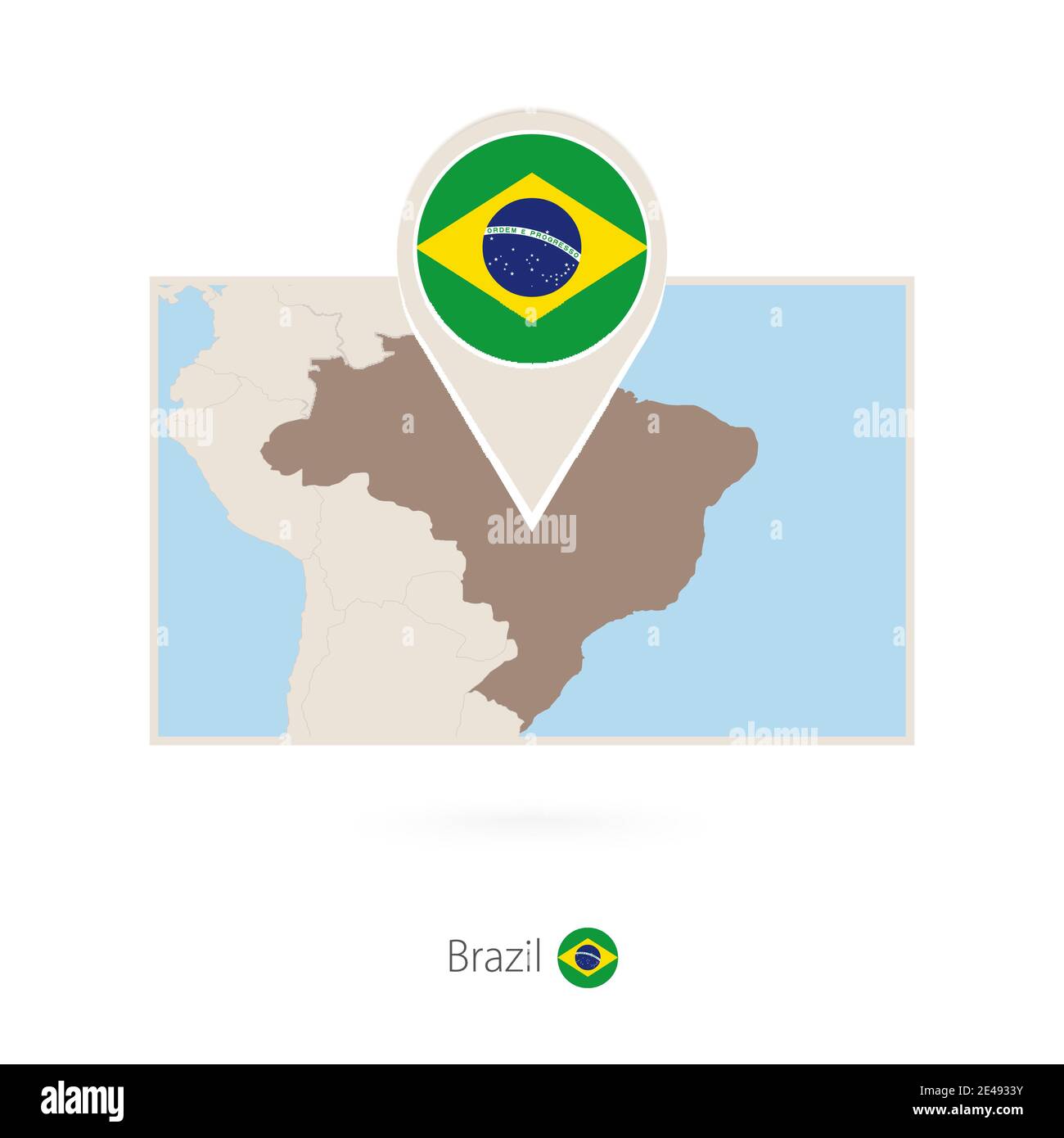 Rectangular map of Brazil with pin icon of Brazil Stock Vector Image ...