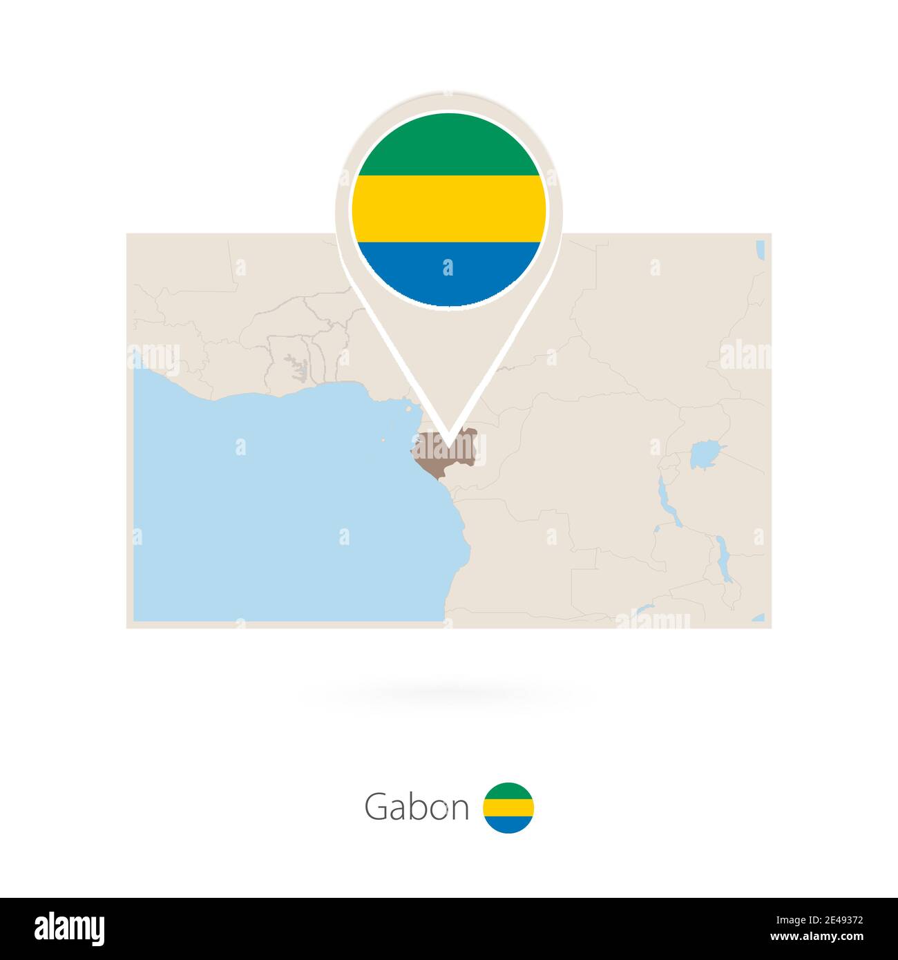 Rectangular map of Gabon with pin icon of Gabon Stock Vector Image ...