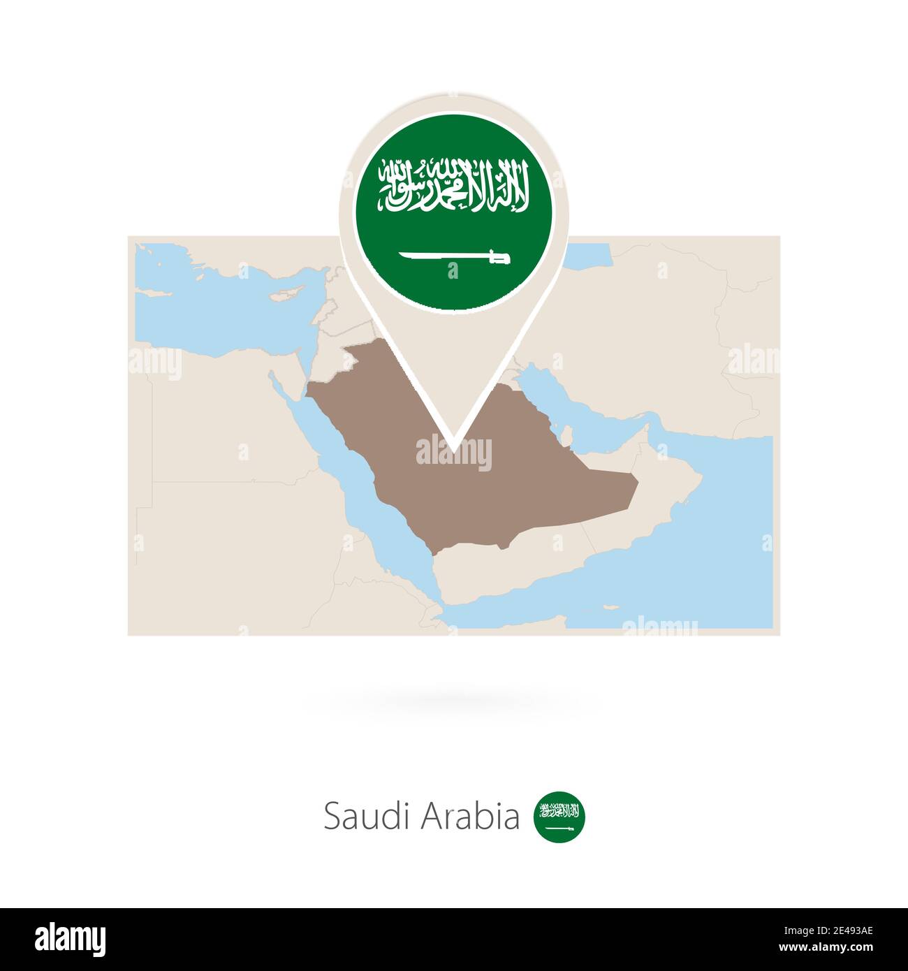 Rectangular map of Saudi Arabia with pin icon of Saudi Arabia Stock ...