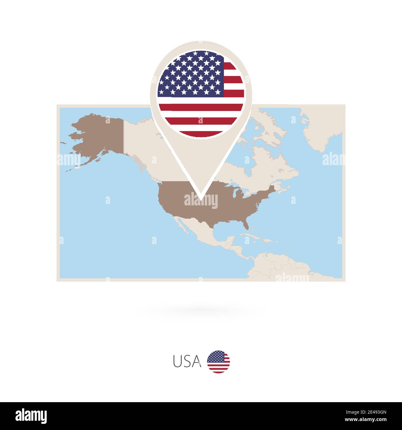 Rectangular map of United States of America with pin icon of USA Stock ...