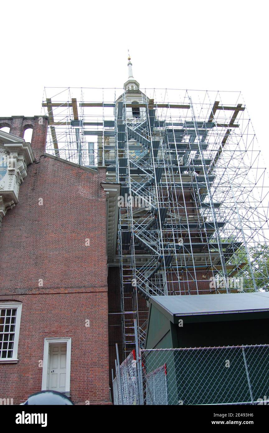 Clock tower at independence hall Philadelphia USA scaffolding scaffold ...