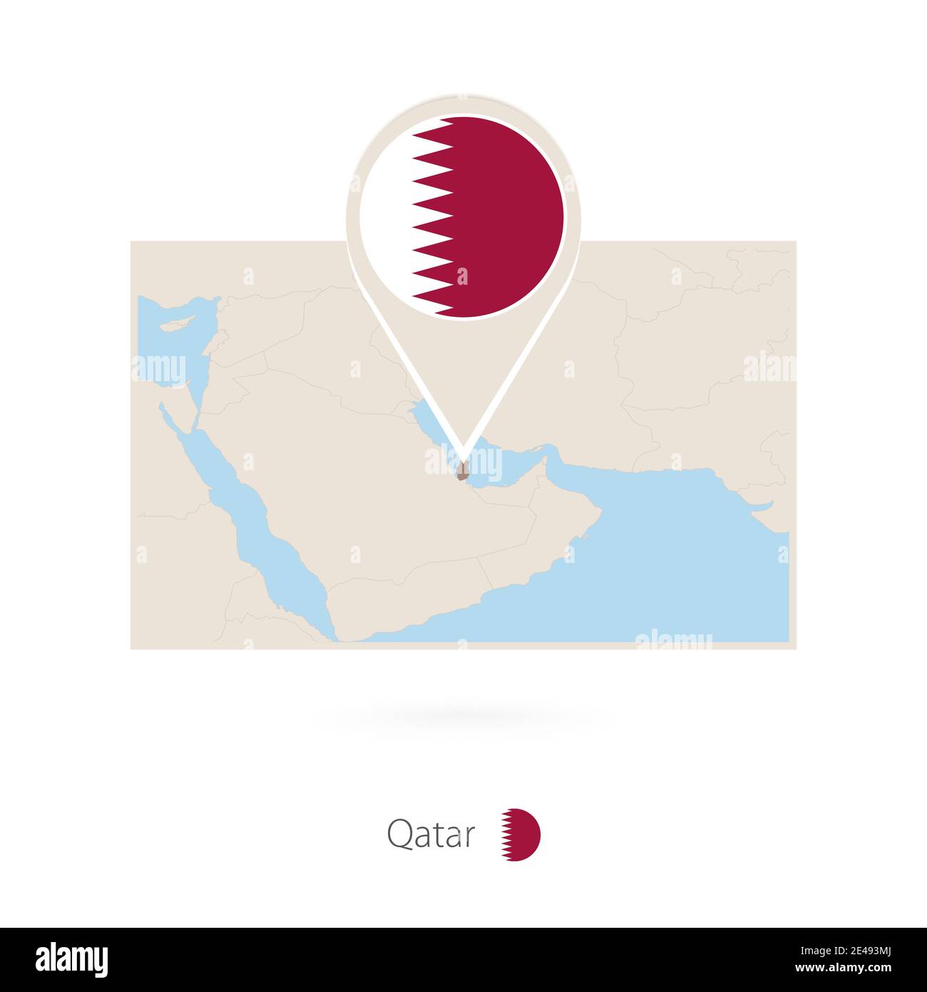 Rectangular map of Qatar with pin icon of Qatar Stock Vector Image ...