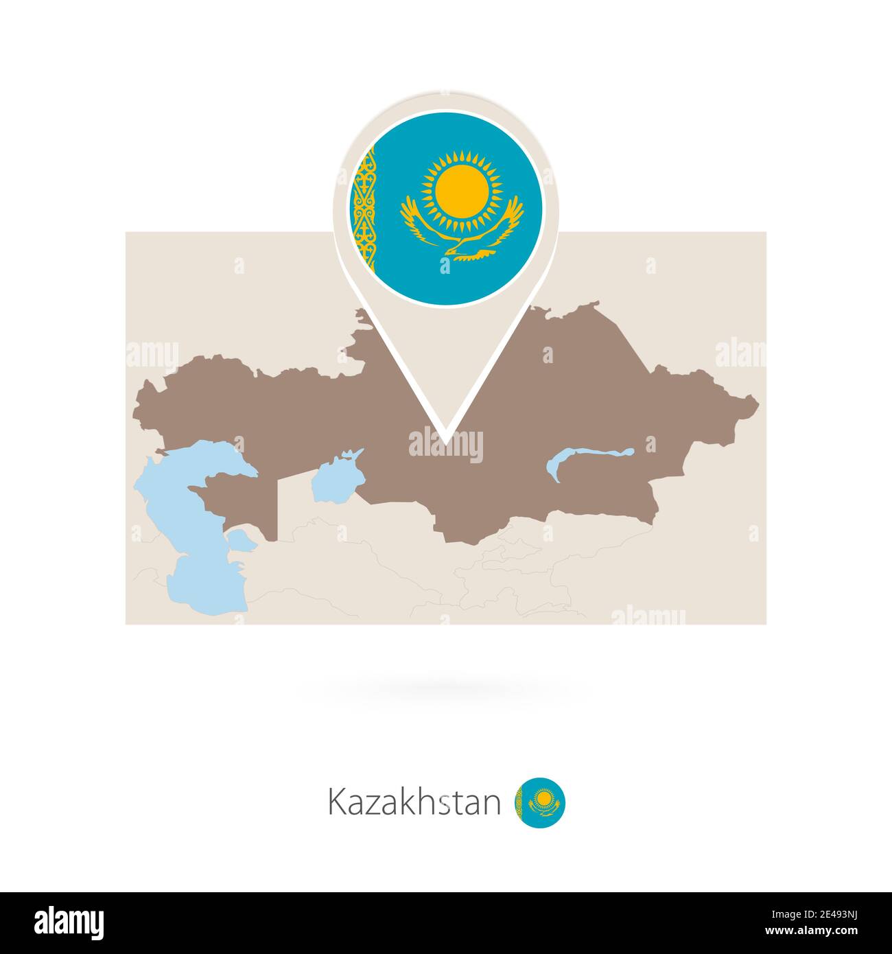 Rectangular map of Kazakhstan with pin icon of Kazakhstan Stock Vector ...