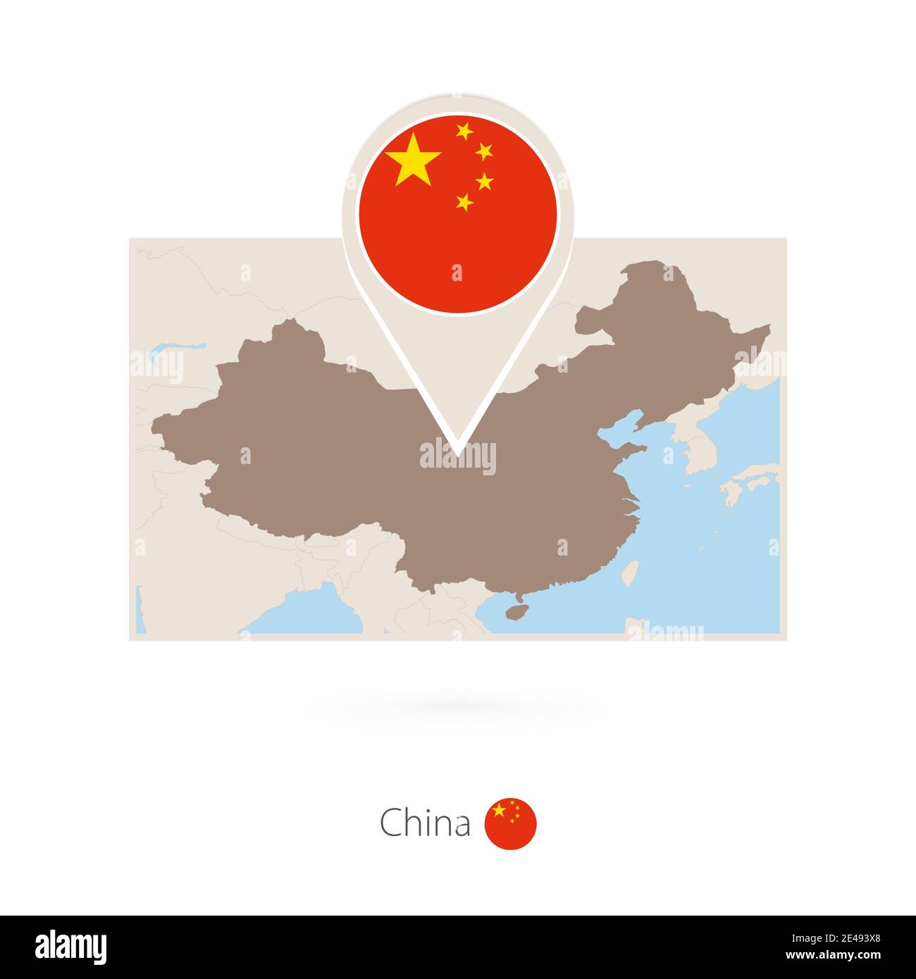 Rectangular map of China with pin icon of China Stock Vector Image ...