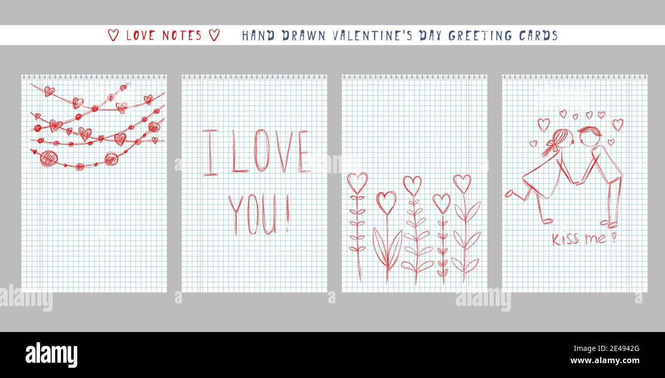 naive hand-drawn style cute valentine's day greeting card. handwritten ...