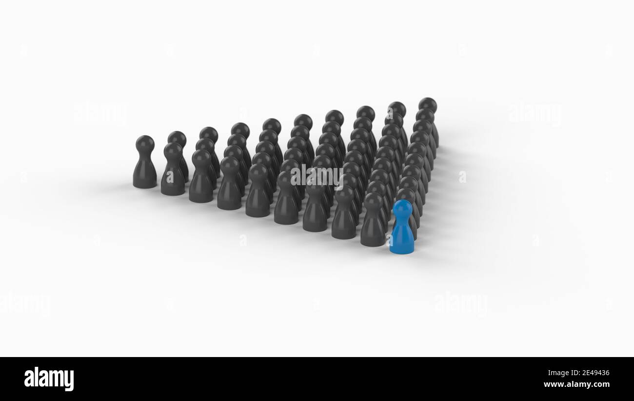 3D triangle made from gray human figures with the blue standing in ...