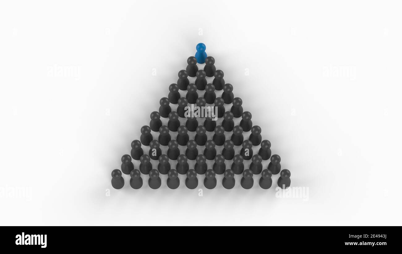 3D triangle made from gray human figures with the blue standing in ...
