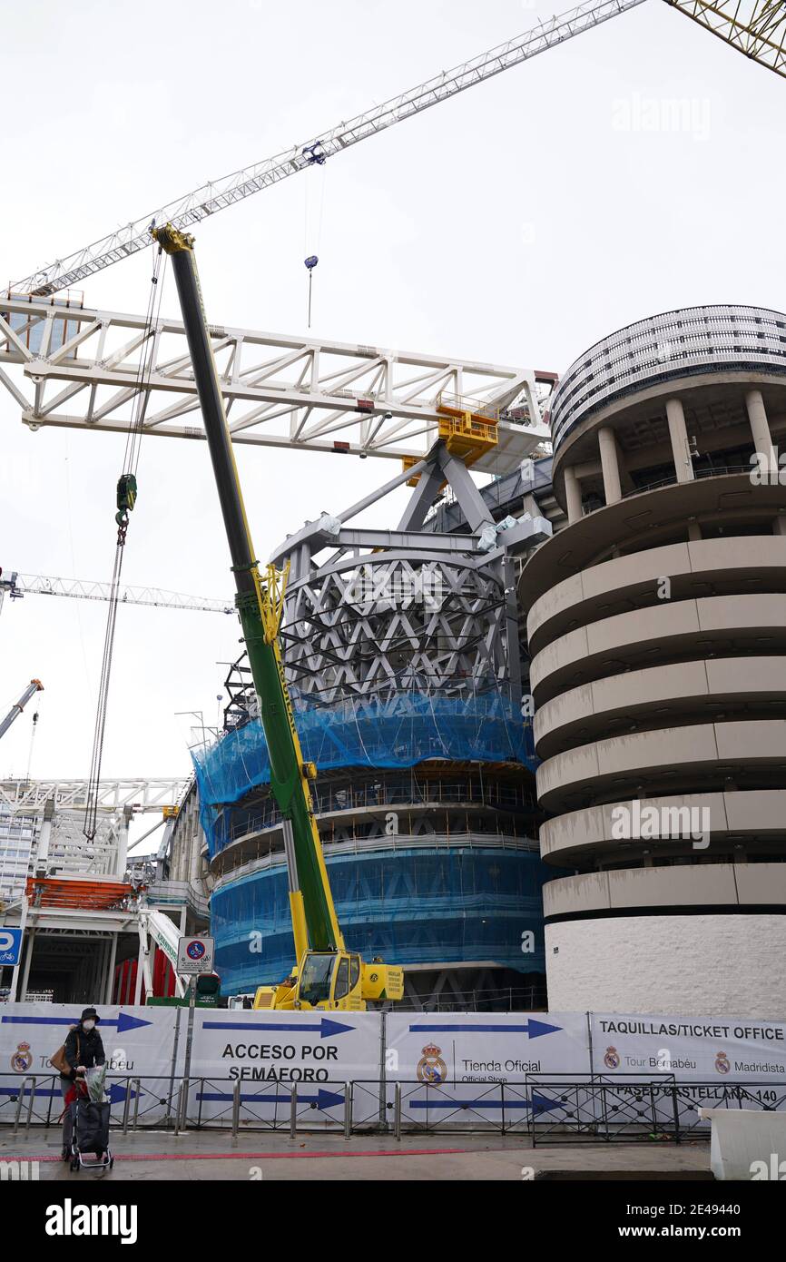 A view of the stadium during its renovation. The new Bernabeu Stadium ...