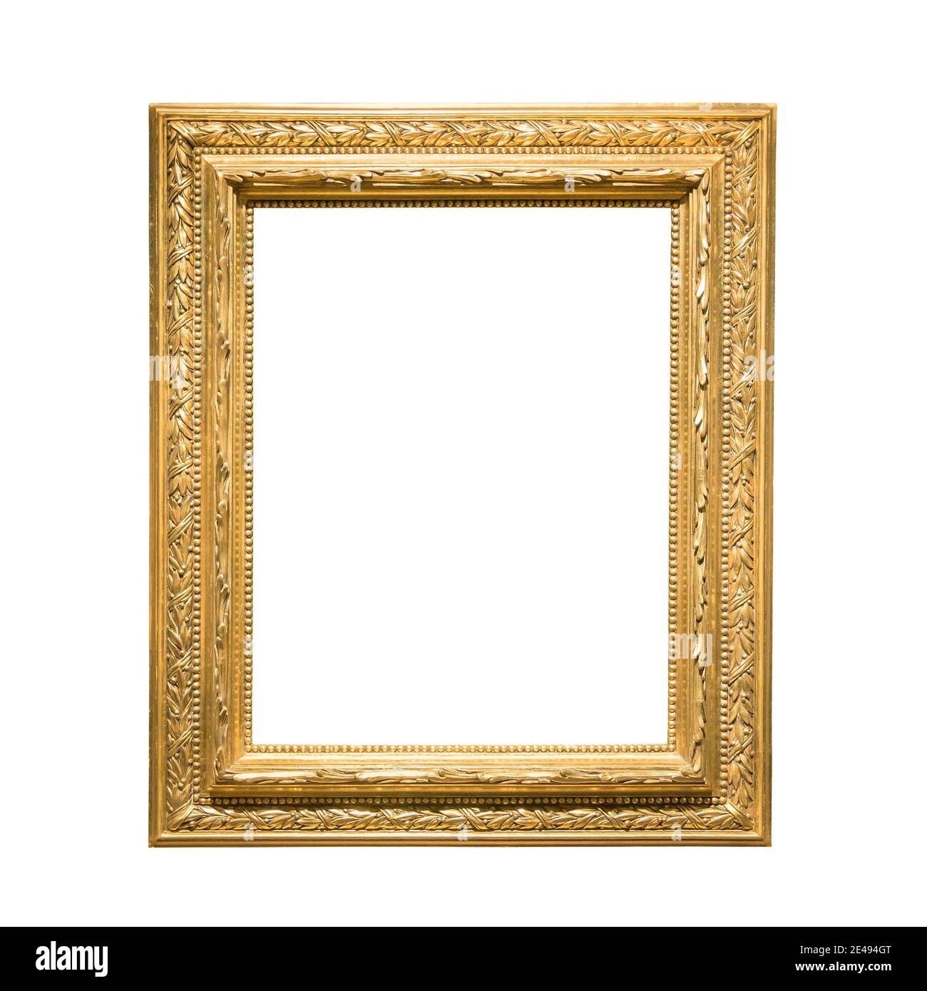 Rectangle decorative golden picture frame isolated on white background ...