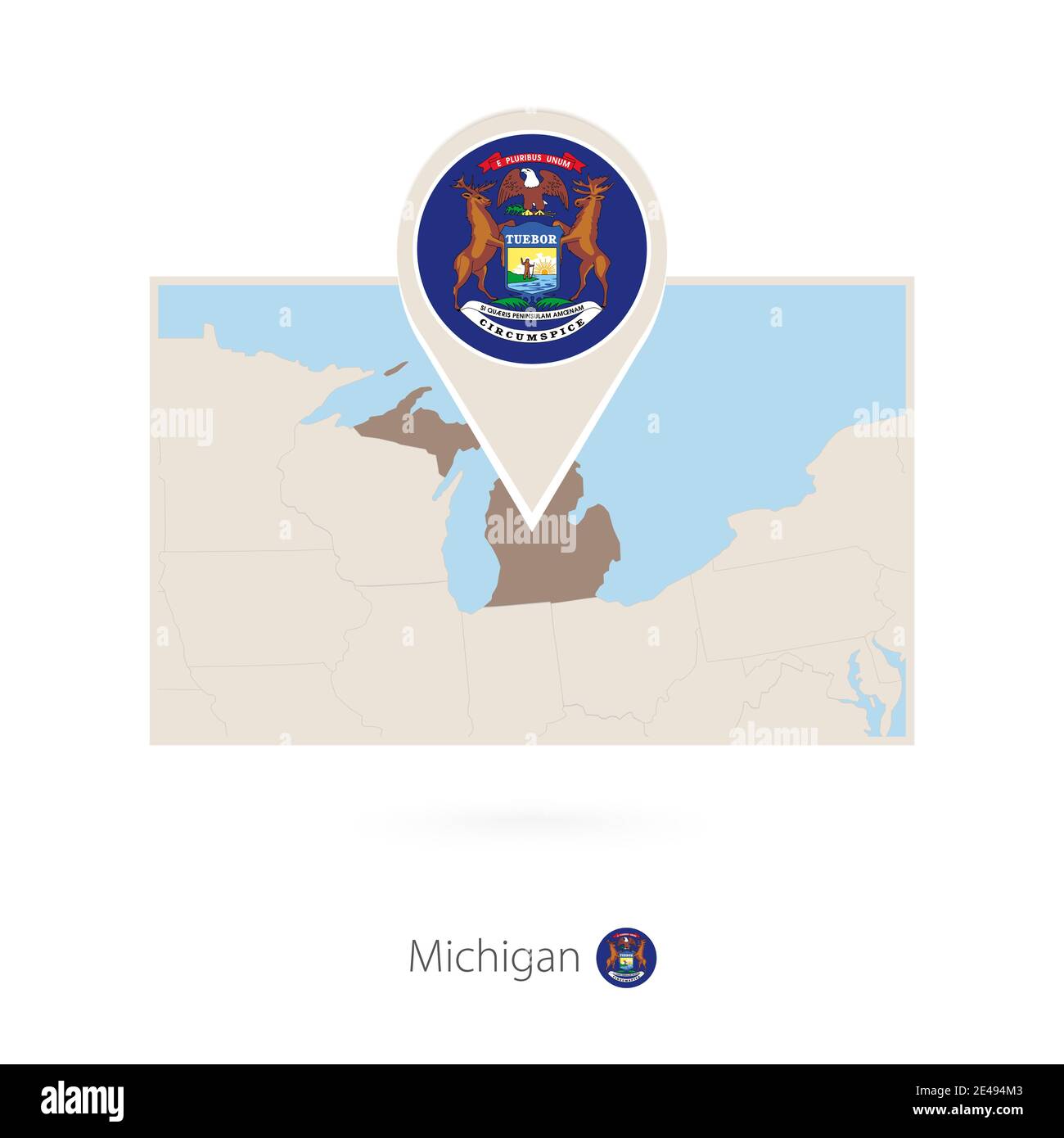 Rectangular map of US state Michigan with pin icon of Michigan Stock ...