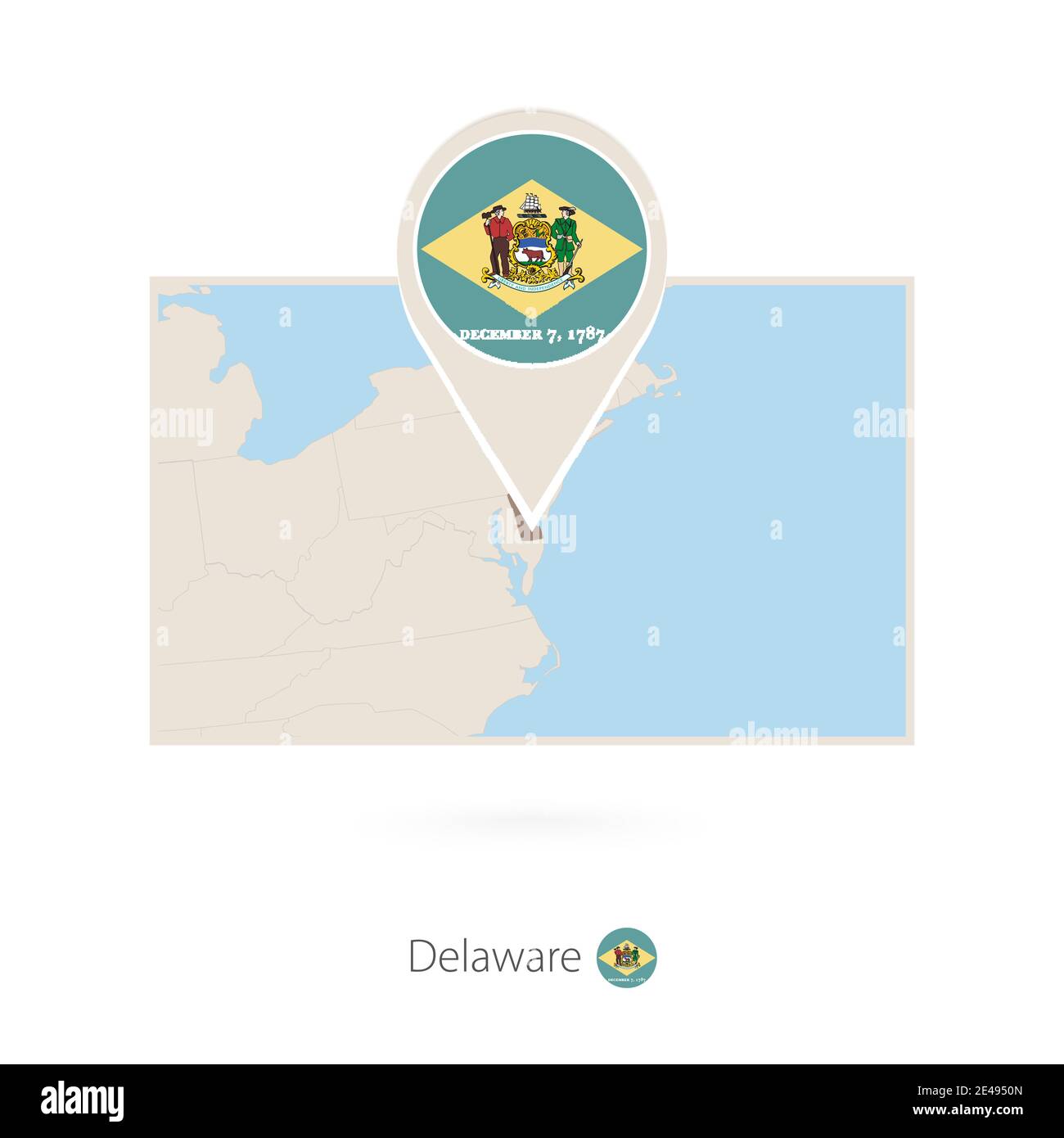 Rectangular map of US state Delaware with pin icon of Delaware Stock ...