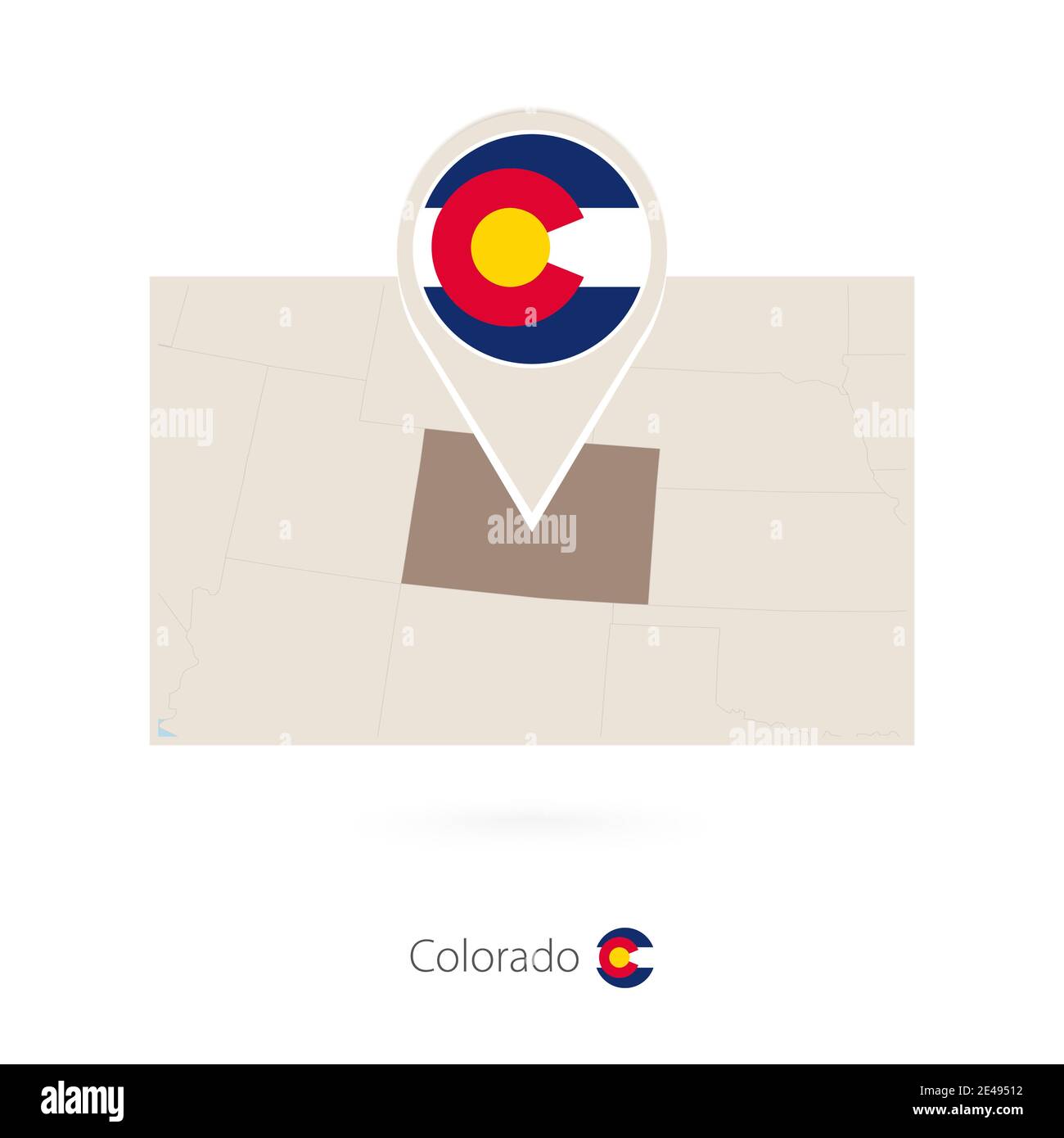 Rectangular map of US state Colorado with pin icon of Colorado Stock ...