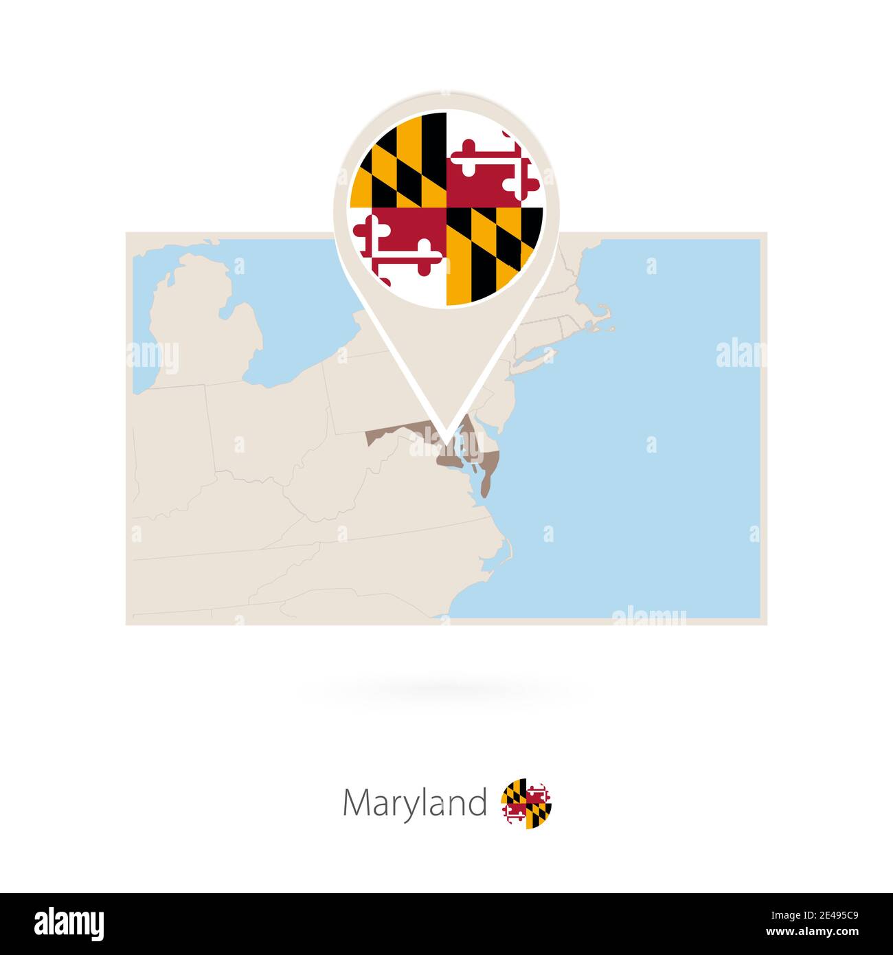Rectangular map of US state Maryland with pin icon of Maryland Stock ...