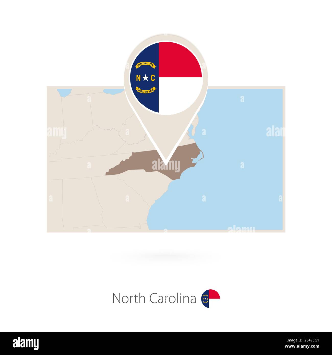 Rectangular map of US state North Carolina with pin icon of North ...