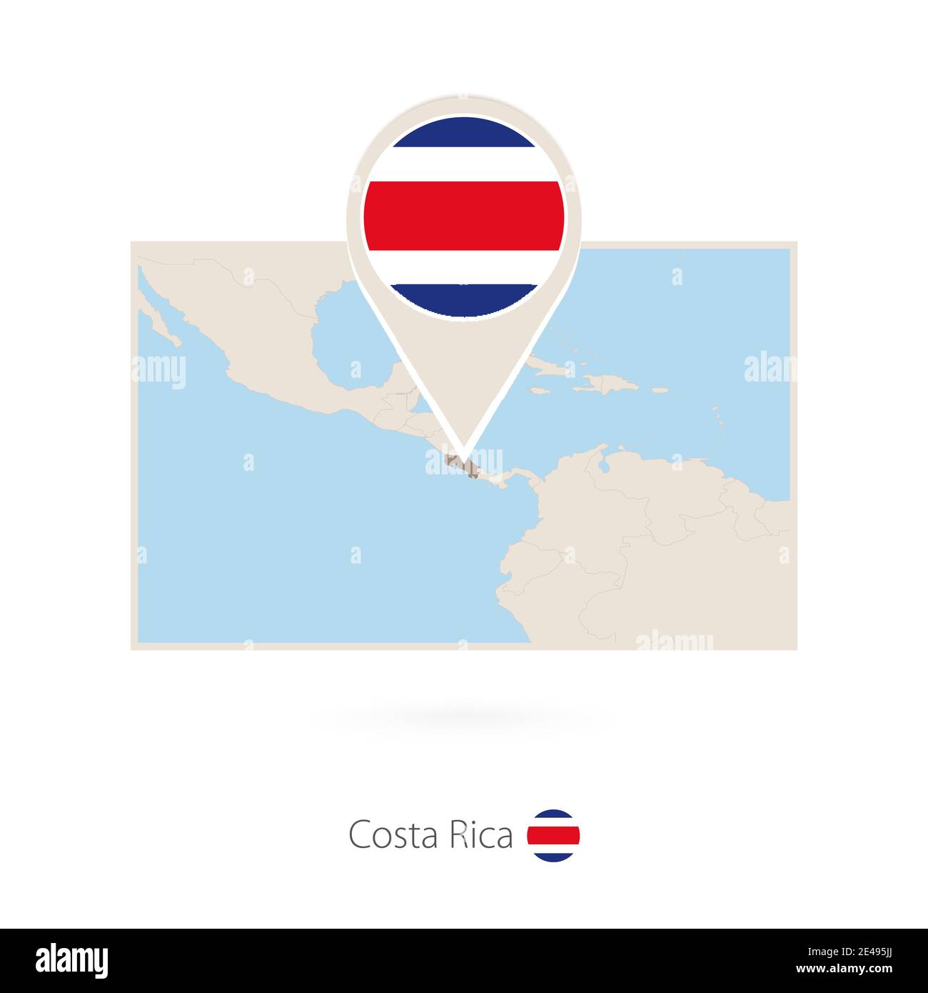 Rectangular map of Costa Rica with pin icon of Costa Rica Stock Vector ...