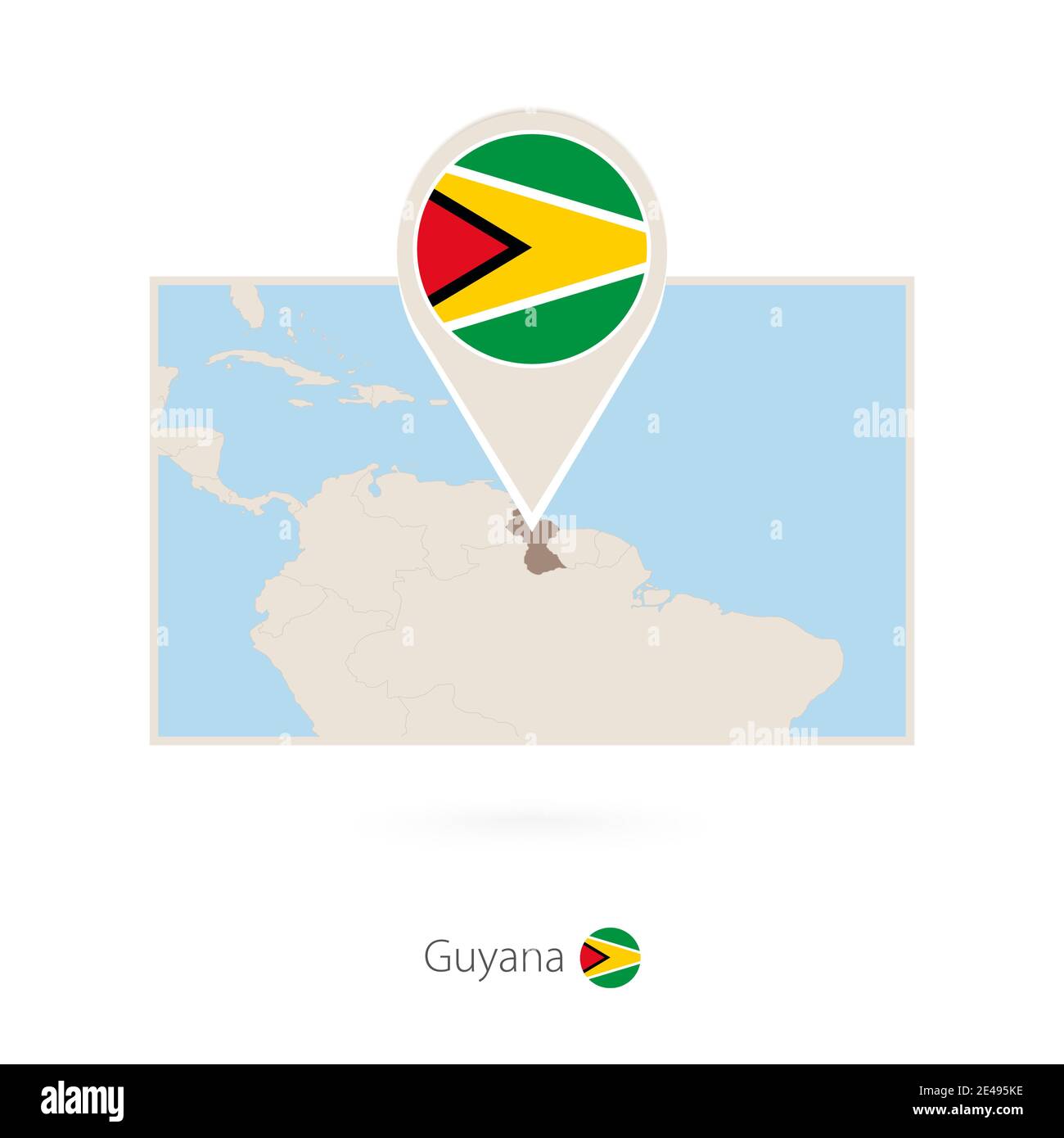 Rectangular map of Guyana with pin icon of Guyana Stock Vector Image ...