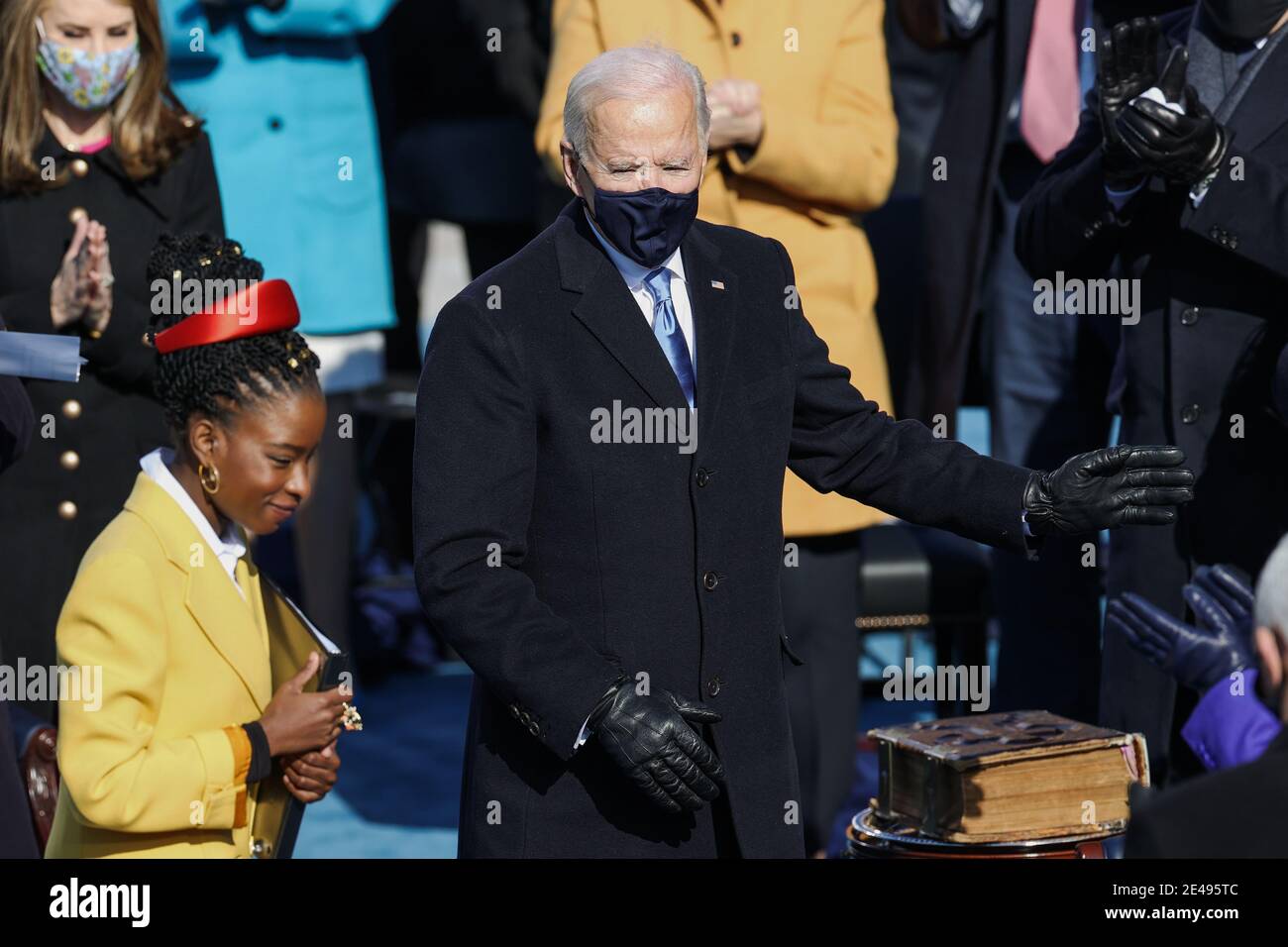 Washington, USA. 20th Jan, 2021. Poet Amanda Gorman is greeted by ...