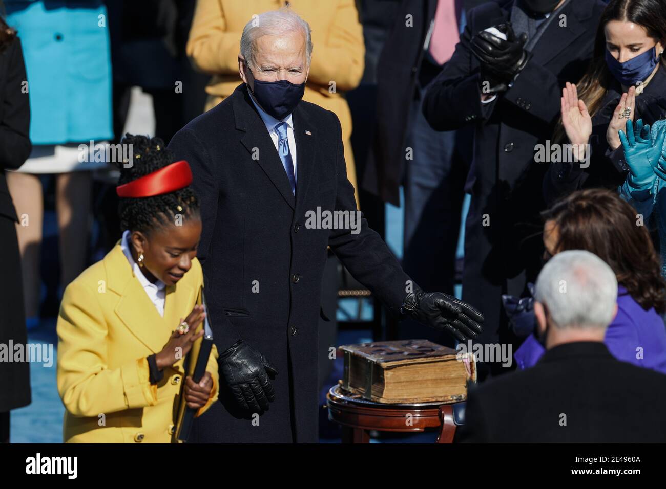 Washington, USA. 20th Jan, 2021. Poet Amanda Gorman is greeted by ...