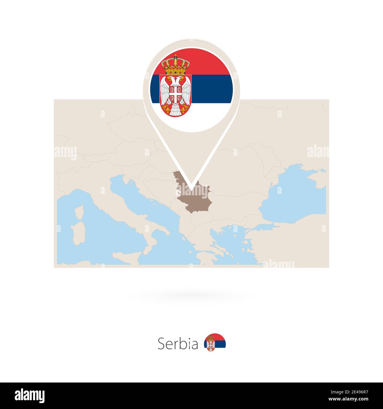 Rectangular map of Serbia with pin icon of Serbia Stock Vector Image ...