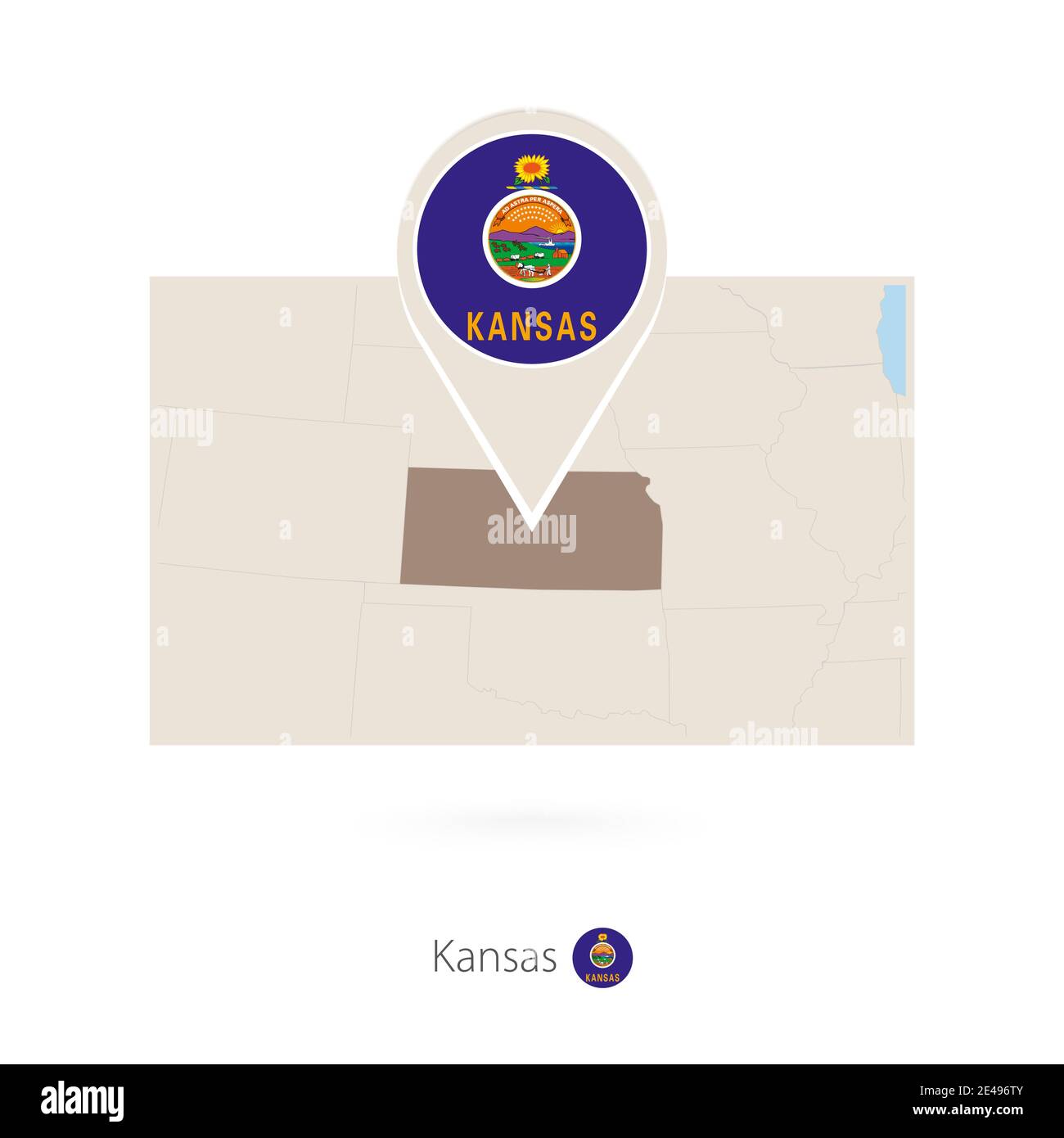Rectangular map of US state Kansas with pin icon of Kansas Stock Vector ...