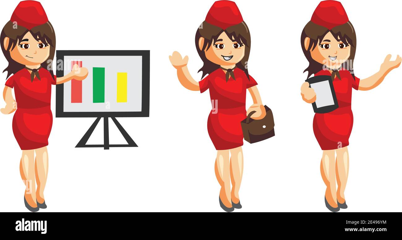 Flying attendants air hostess Profession stewardess cartoon character ...