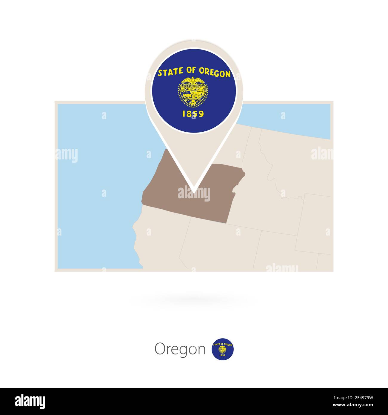 Rectangular map of US state Oregon with pin icon of Oregon Stock Vector ...
