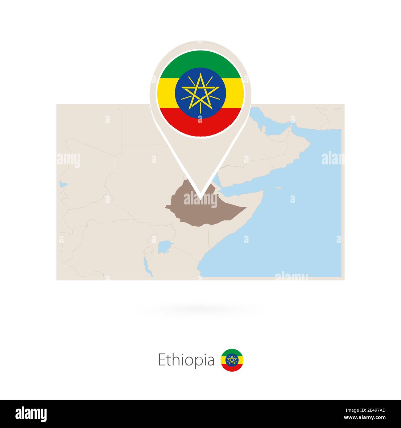 Rectangular map of Ethiopia with pin icon of Ethiopia Stock Vector ...