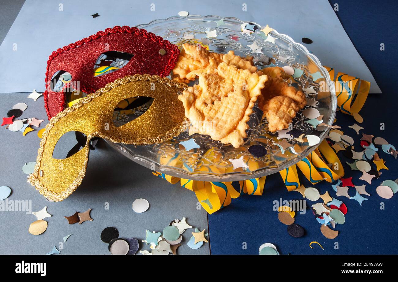 Carnival setting in natural light for typical Italian carnival sweets ...