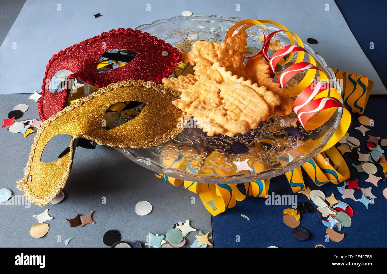 Carnival setting in natural light for typical Italian carnival sweets ...