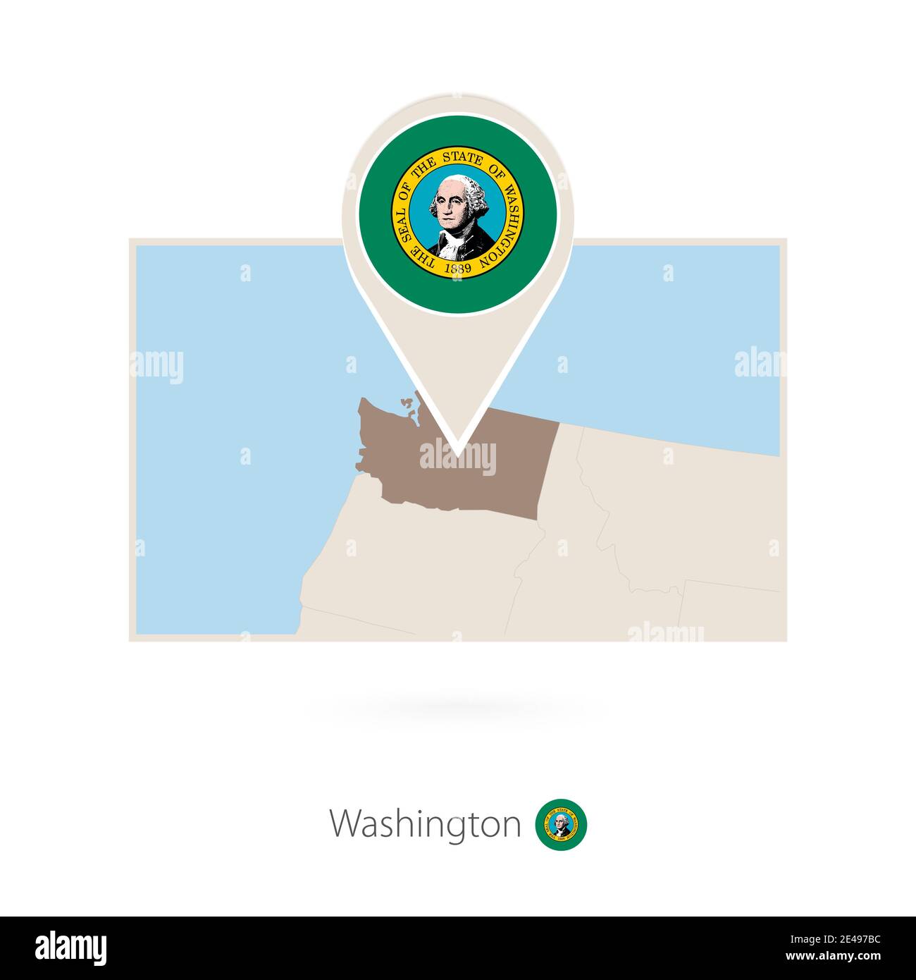 Rectangular map of US state Washington with pin icon of Washington ...