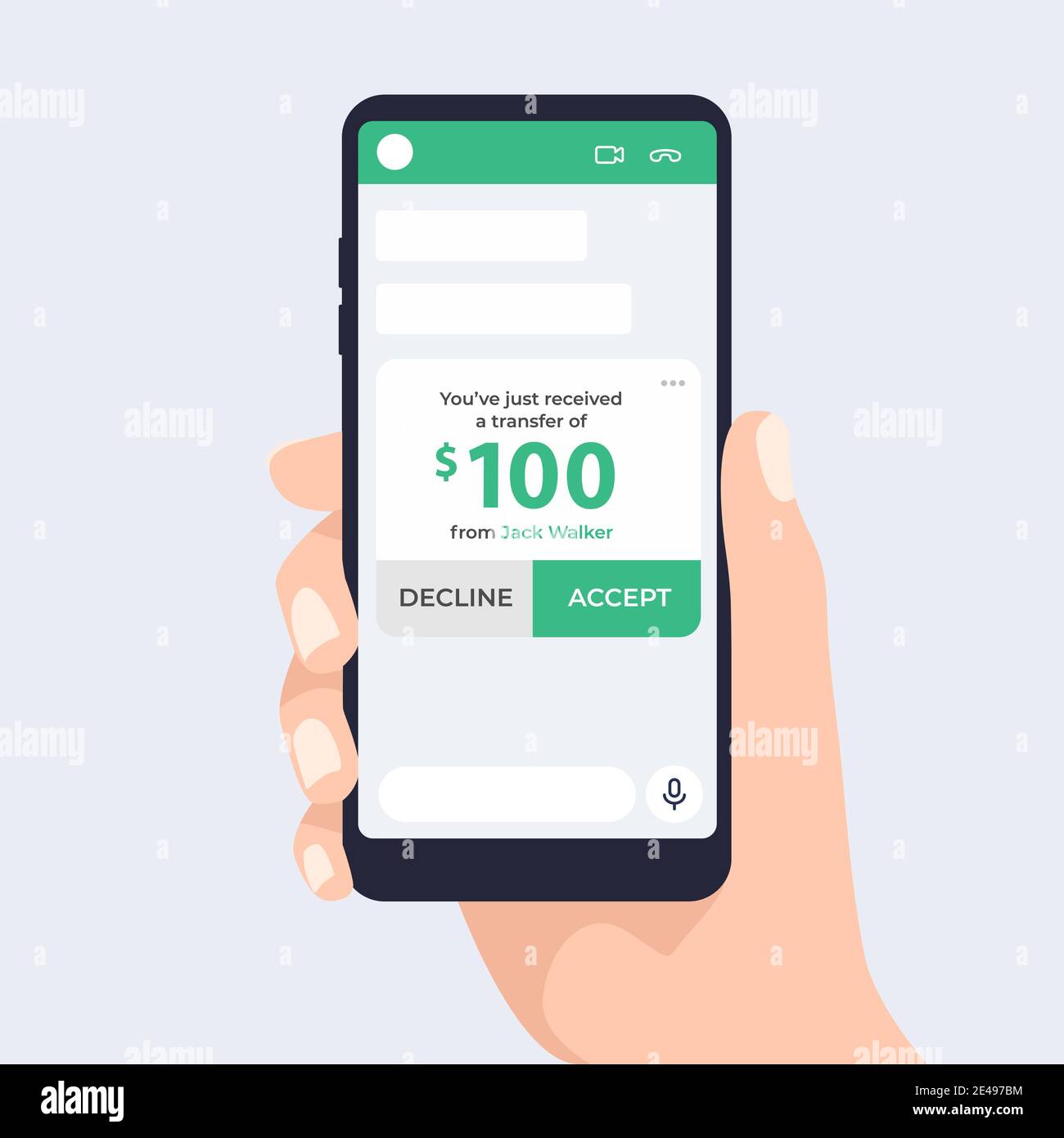 Money transfer via chat. Pay via mobile app. Sending and receiving ...