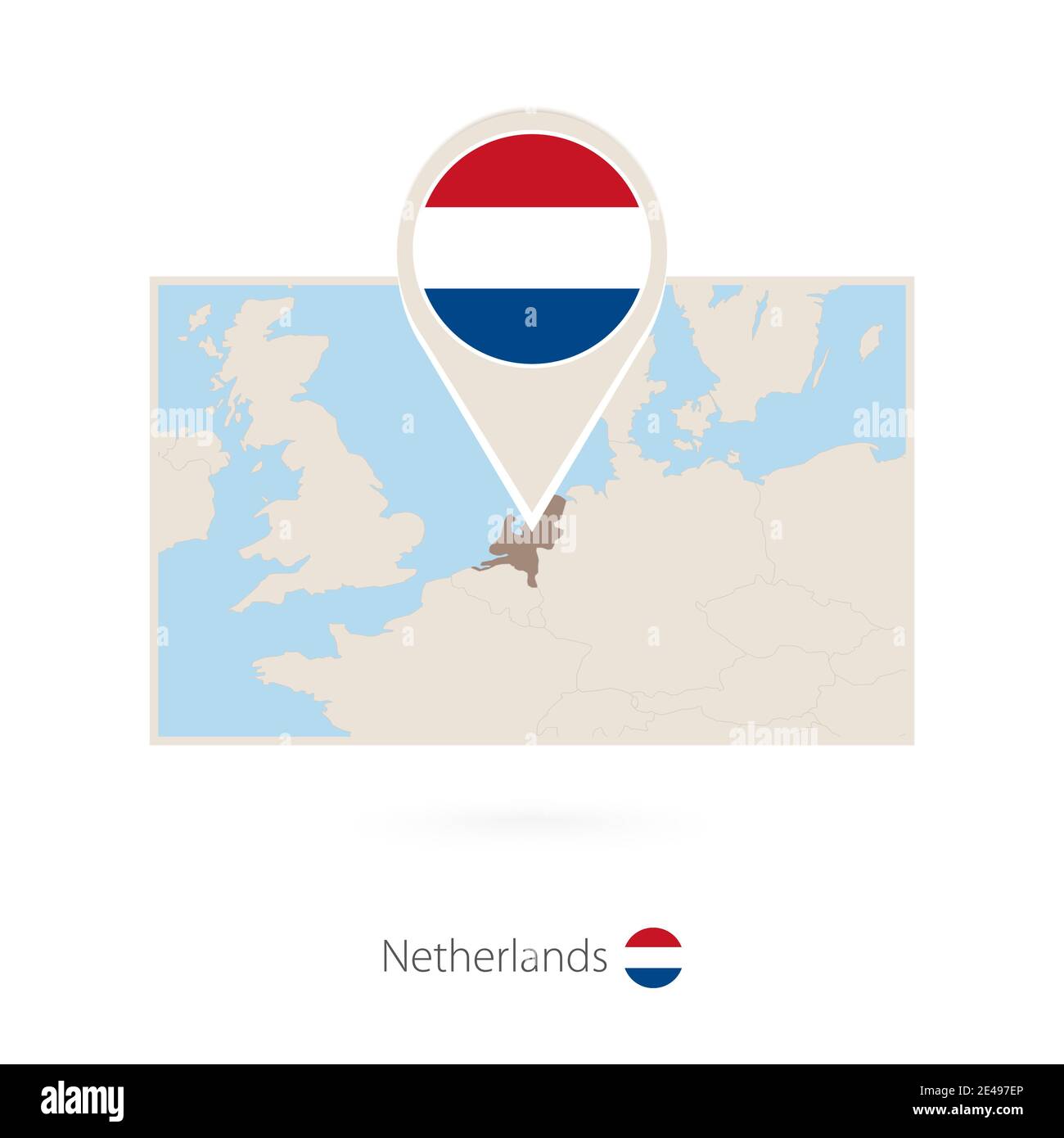 Rectangular map of Netherlands with pin icon of Netherlands Stock ...
