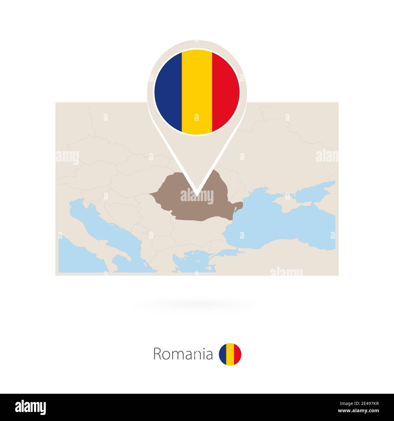 Rectangular map of Romania with pin icon of Romania Stock Vector Image ...