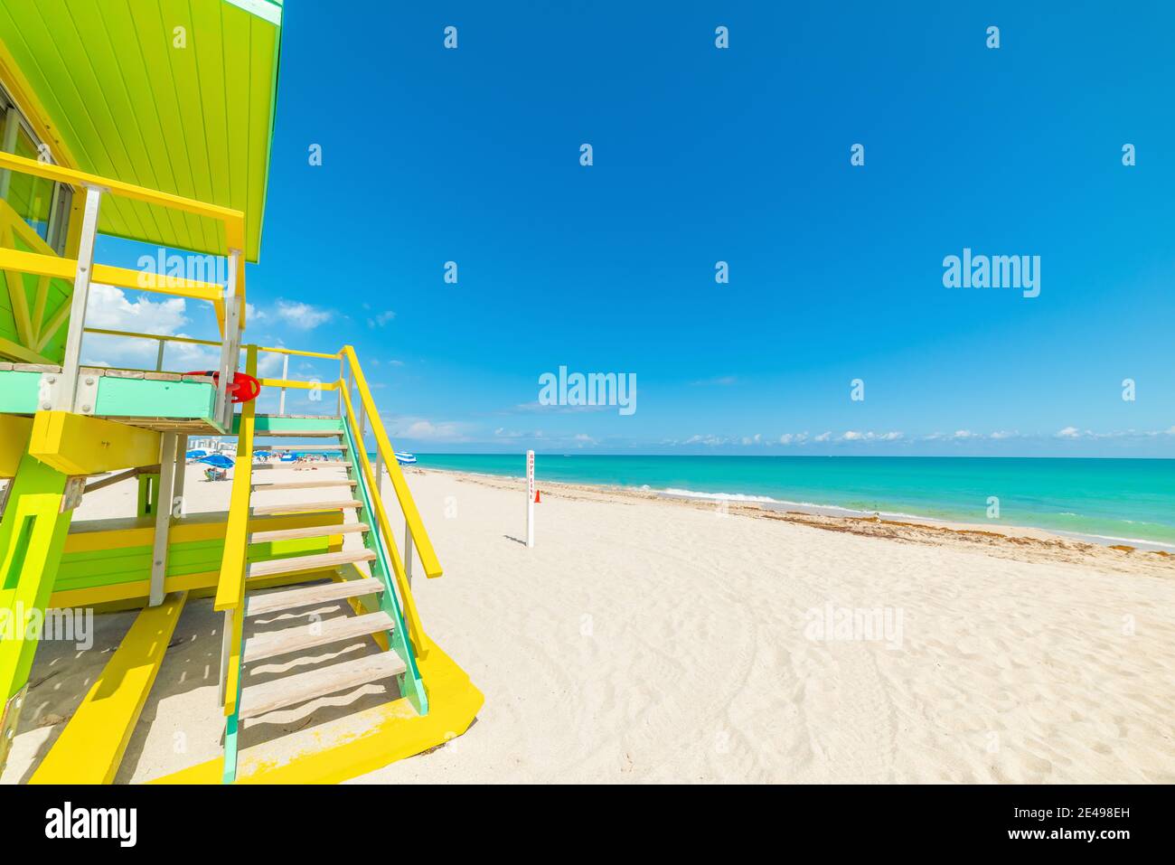 Green and yellow lifeguard tower in South Beach. Miami Beach, USA Stock ...