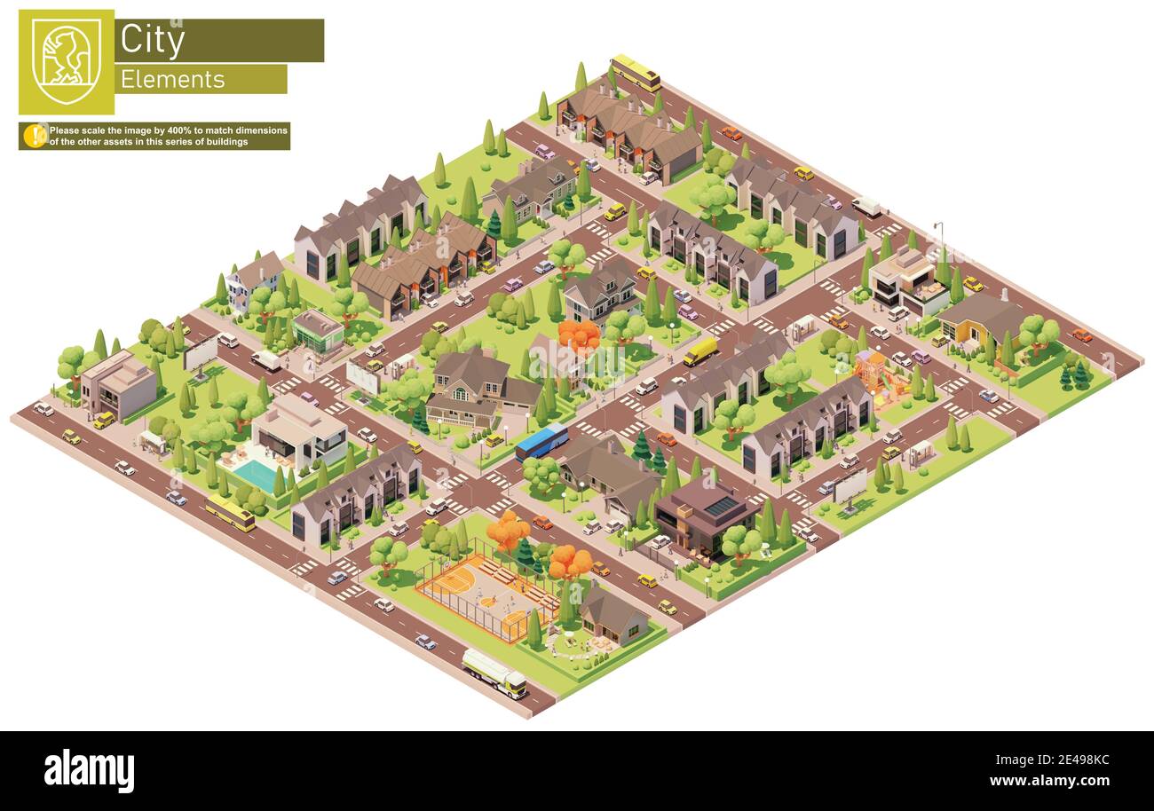 Vector isometric city suburban area block Stock Vector Image & Art - Alamy