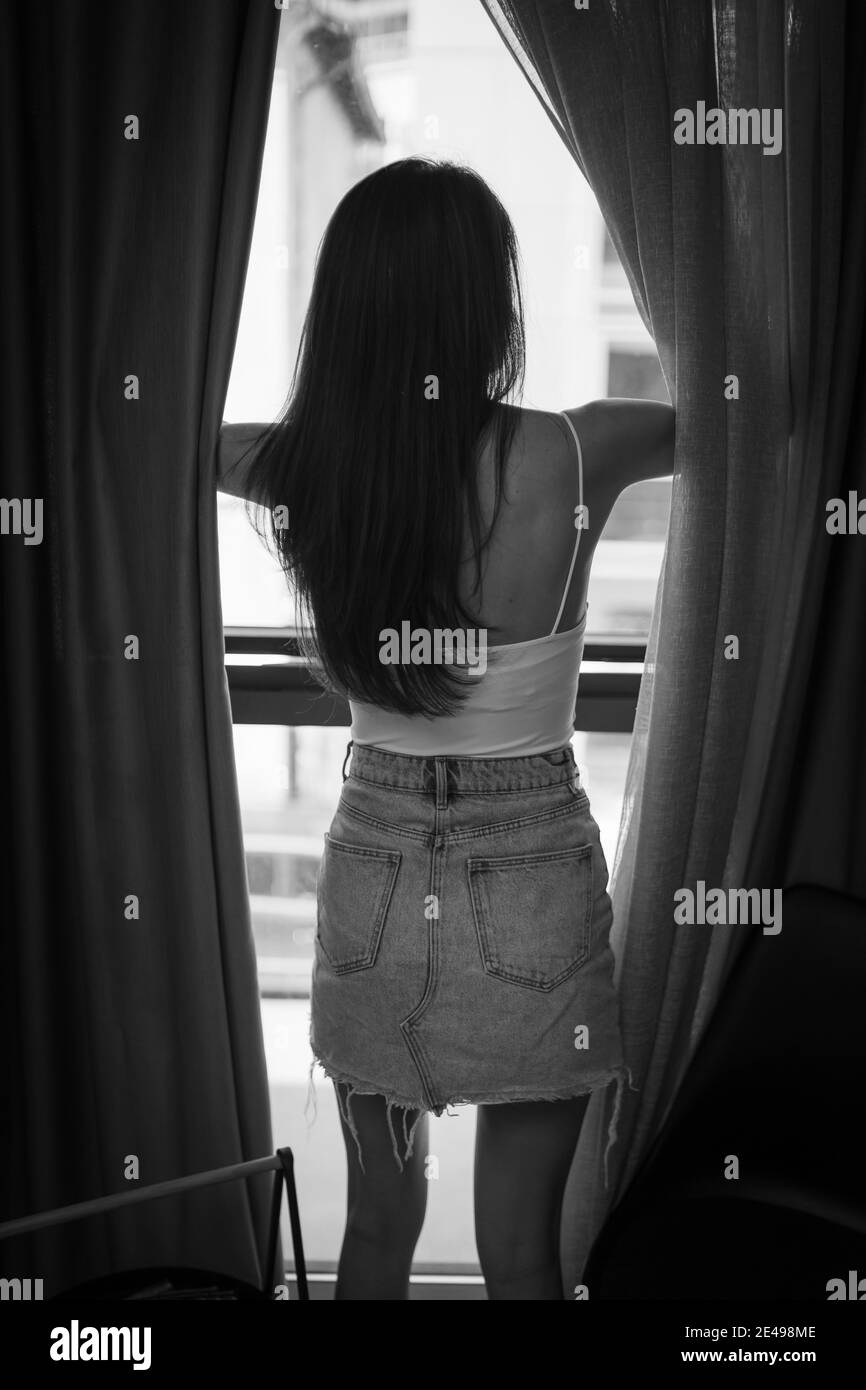 Woman breath window Black and White Stock Photos & Images - Alamy