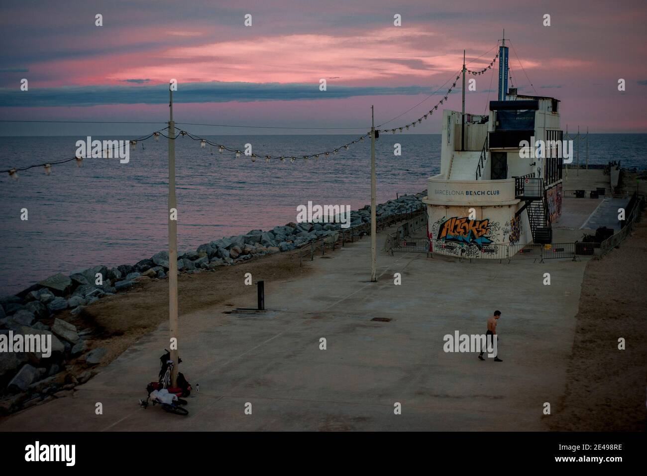 Closed and bricked up Boo Beach Club restaurant in La Mar Bella beach ...
