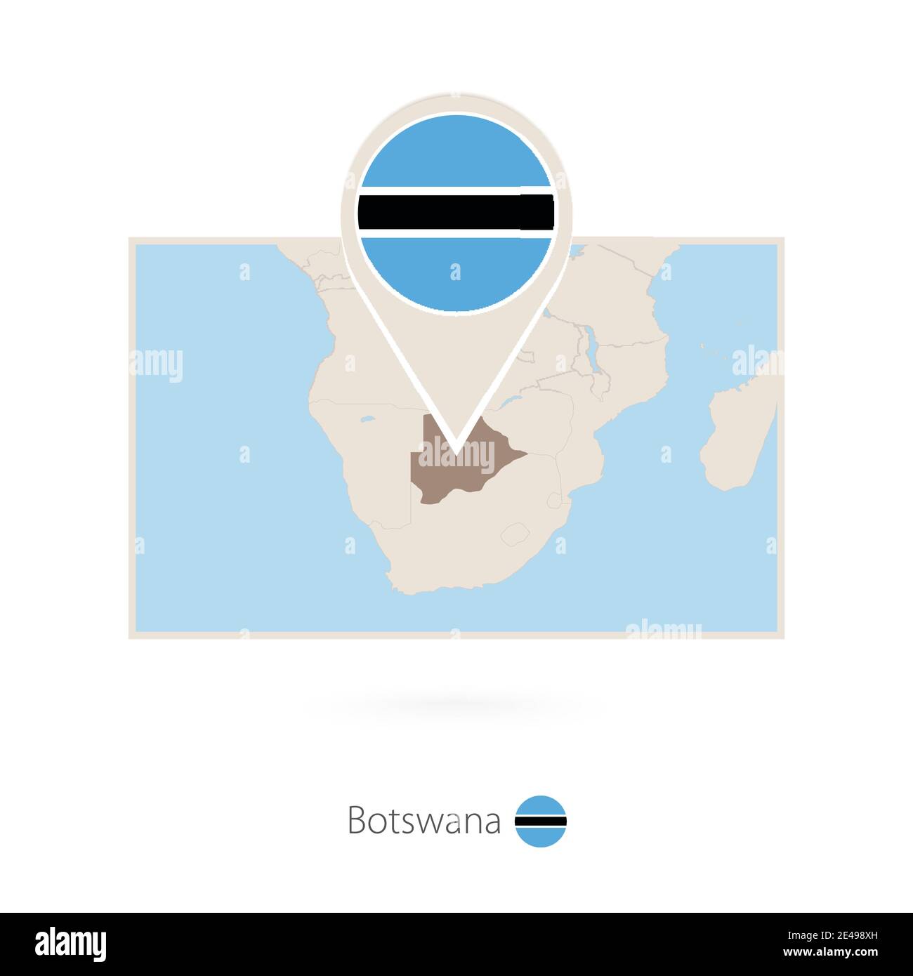Rectangular map of Botswana with pin icon of Botswana Stock Vector ...
