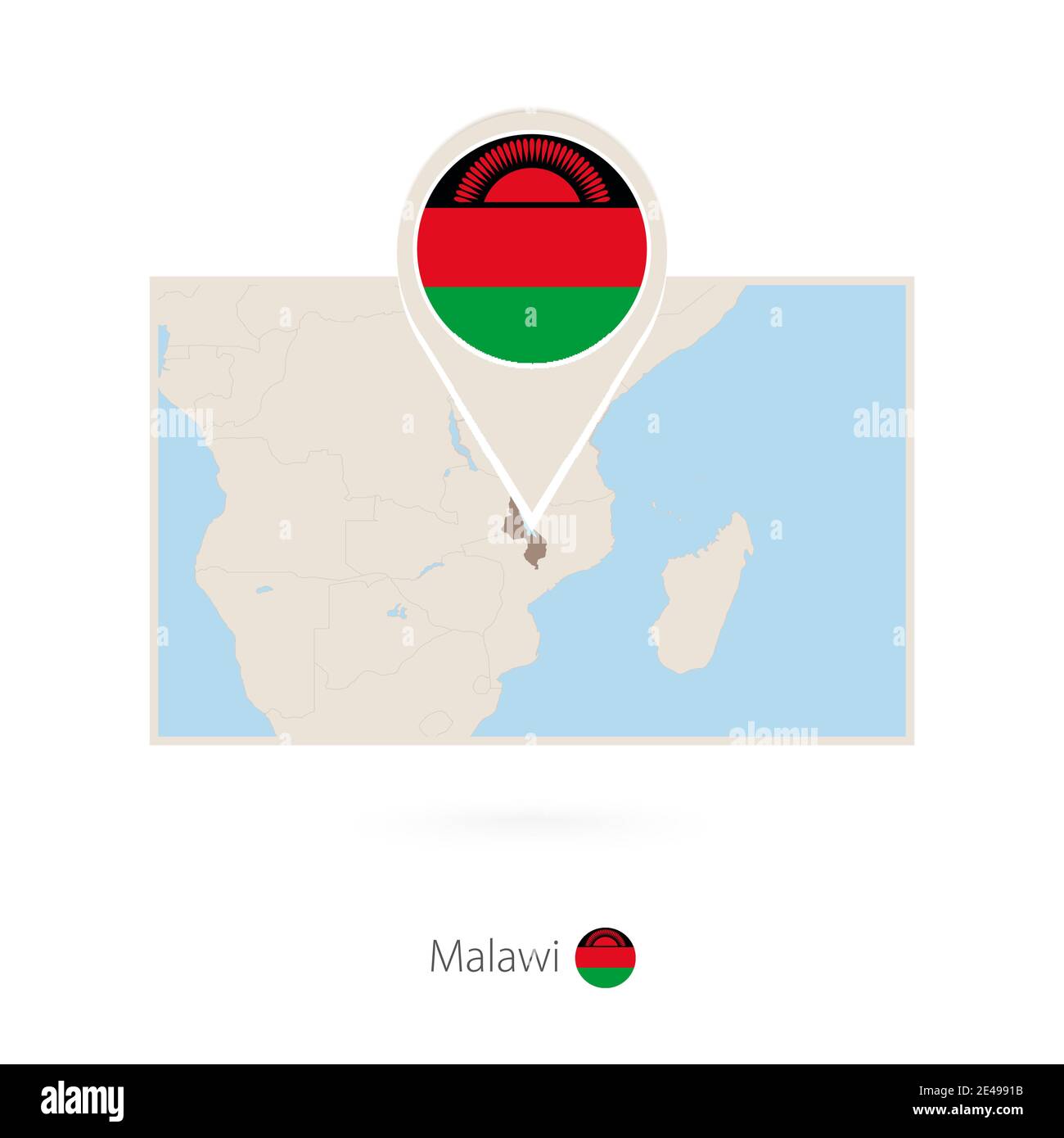 Rectangular map of Malawi with pin icon of Malawi Stock Vector Image ...