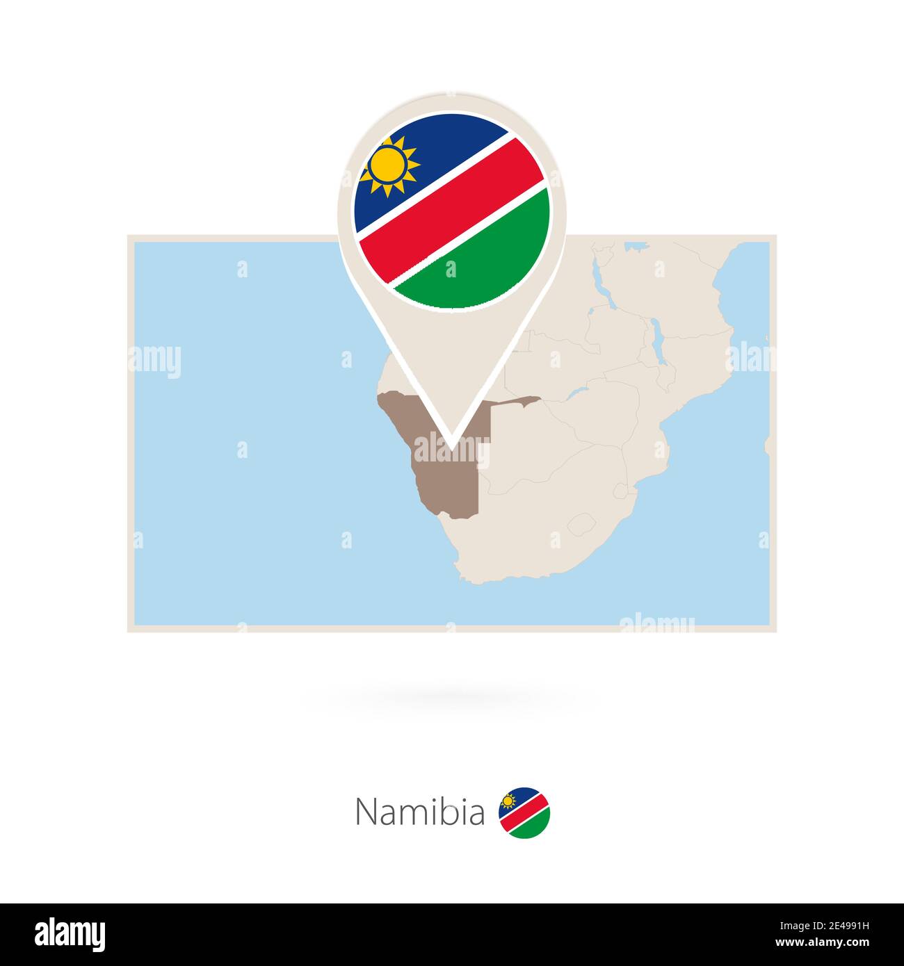 Rectangular map of Namibia with pin icon of Namibia Stock Vector Image ...