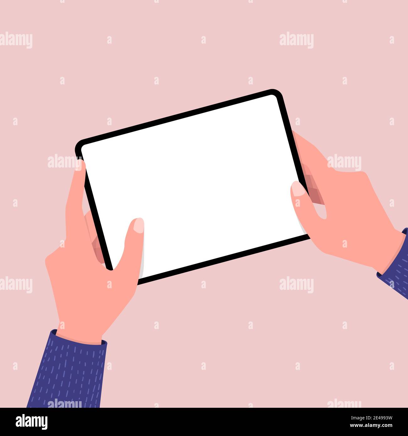 Hands holing tablet computer with blank screen. Editable tablet ...