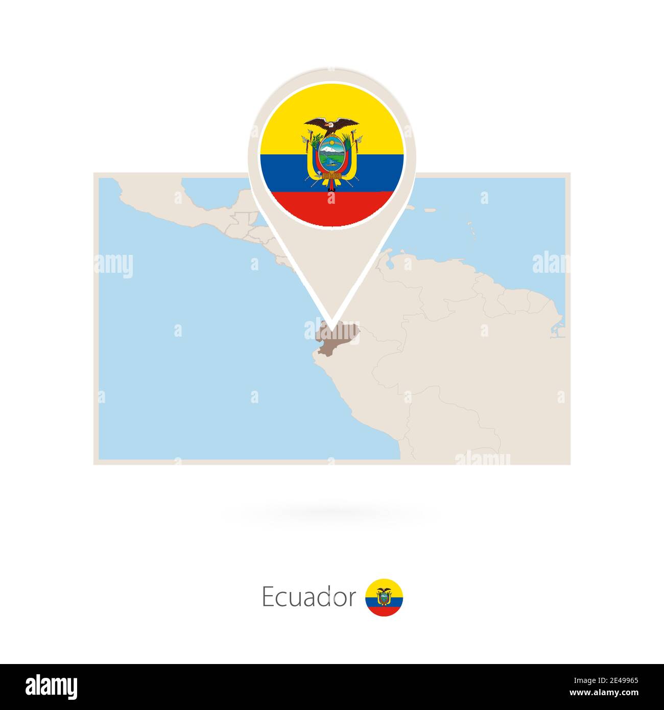 Rectangular map of Ecuador with pin icon of Ecuador Stock Vector Image ...