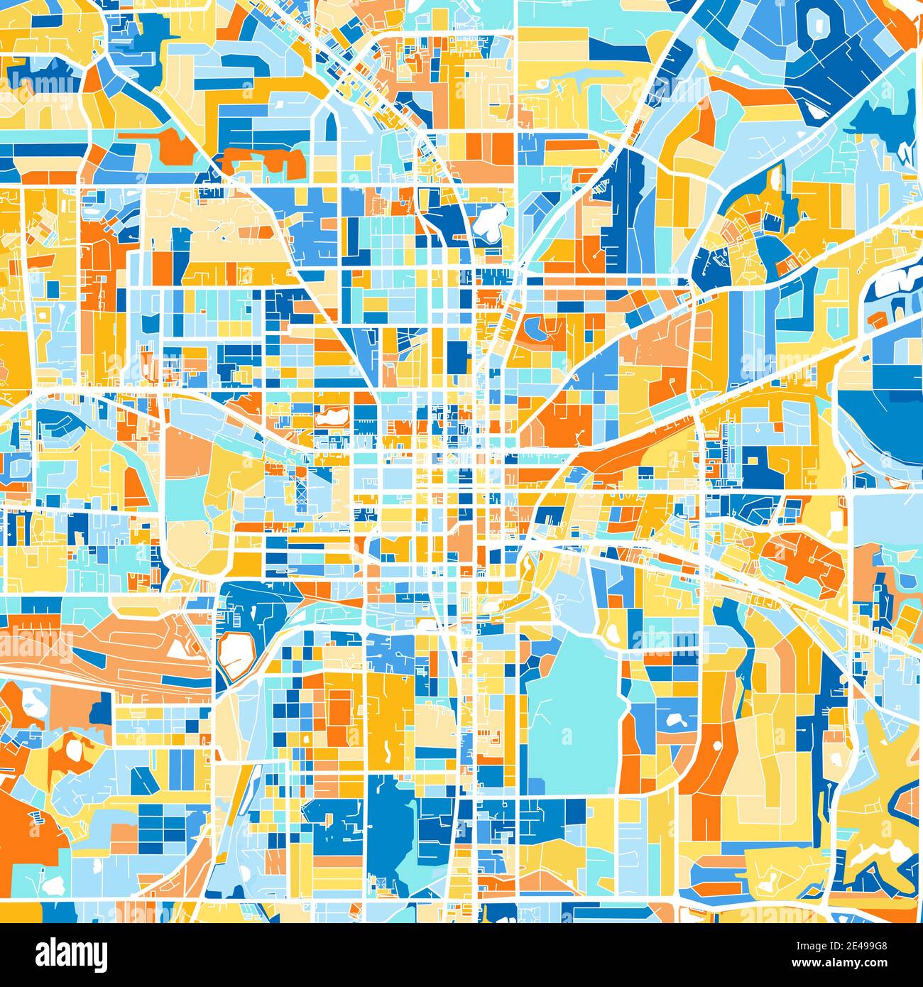 Color art map of Tallahassee, Florida, UnitedStates in blues and ...