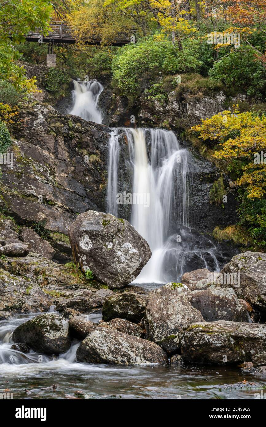 Inversnaid Falls, a picturesque waterfall, on the eastern shore of Loch ...