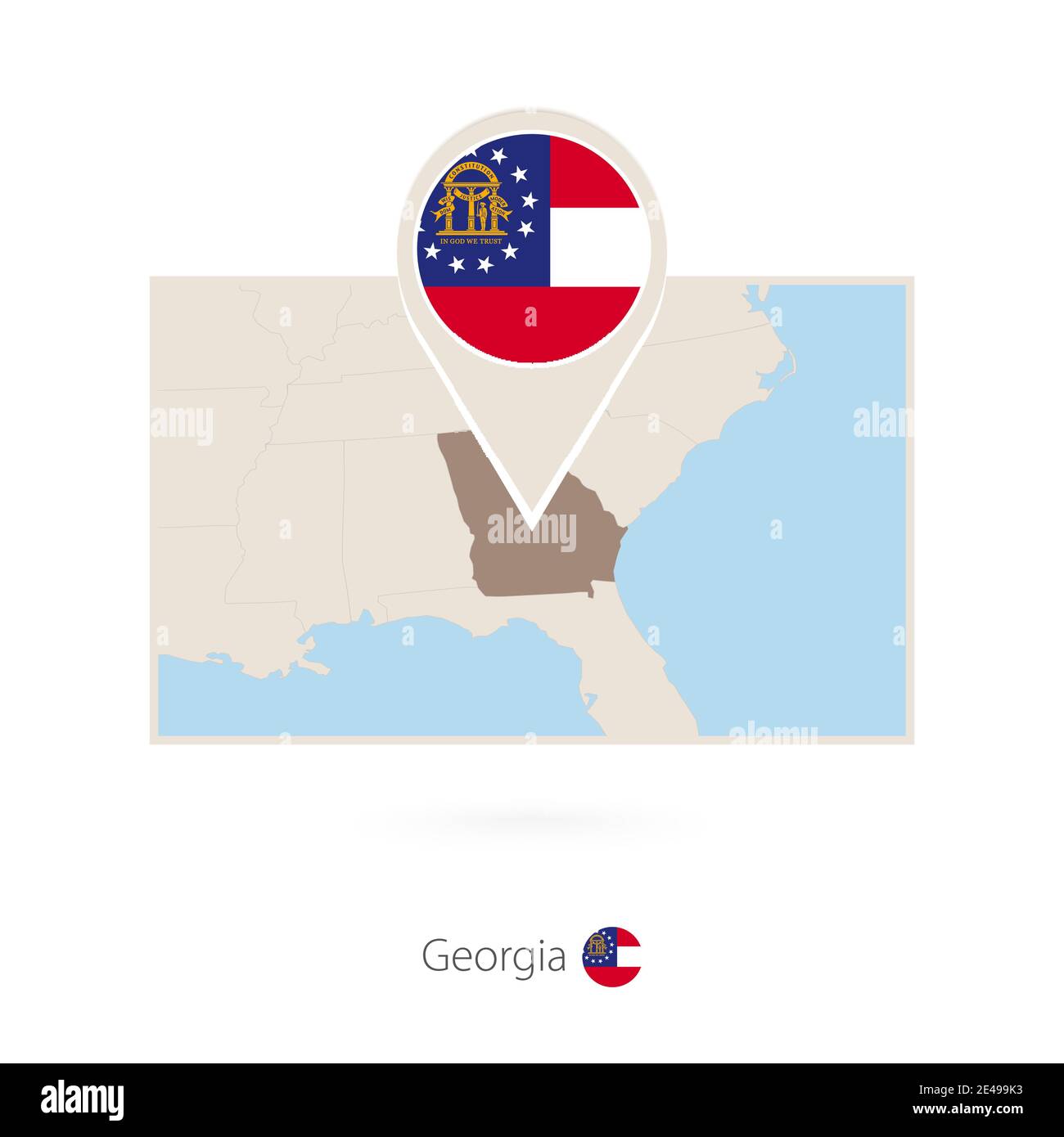 Rectangular map of US state Georgia with pin icon of Georgia Stock ...