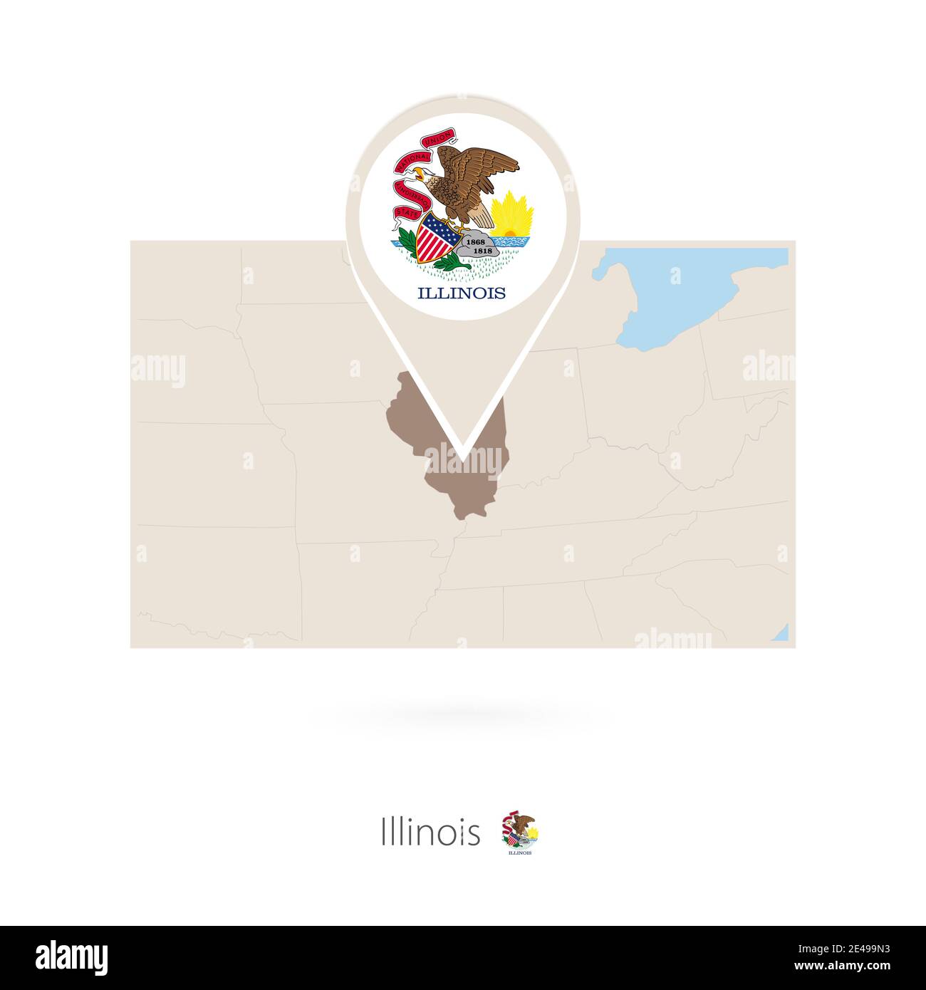 Rectangular map of US state Illinois with pin icon of Illinois Stock ...