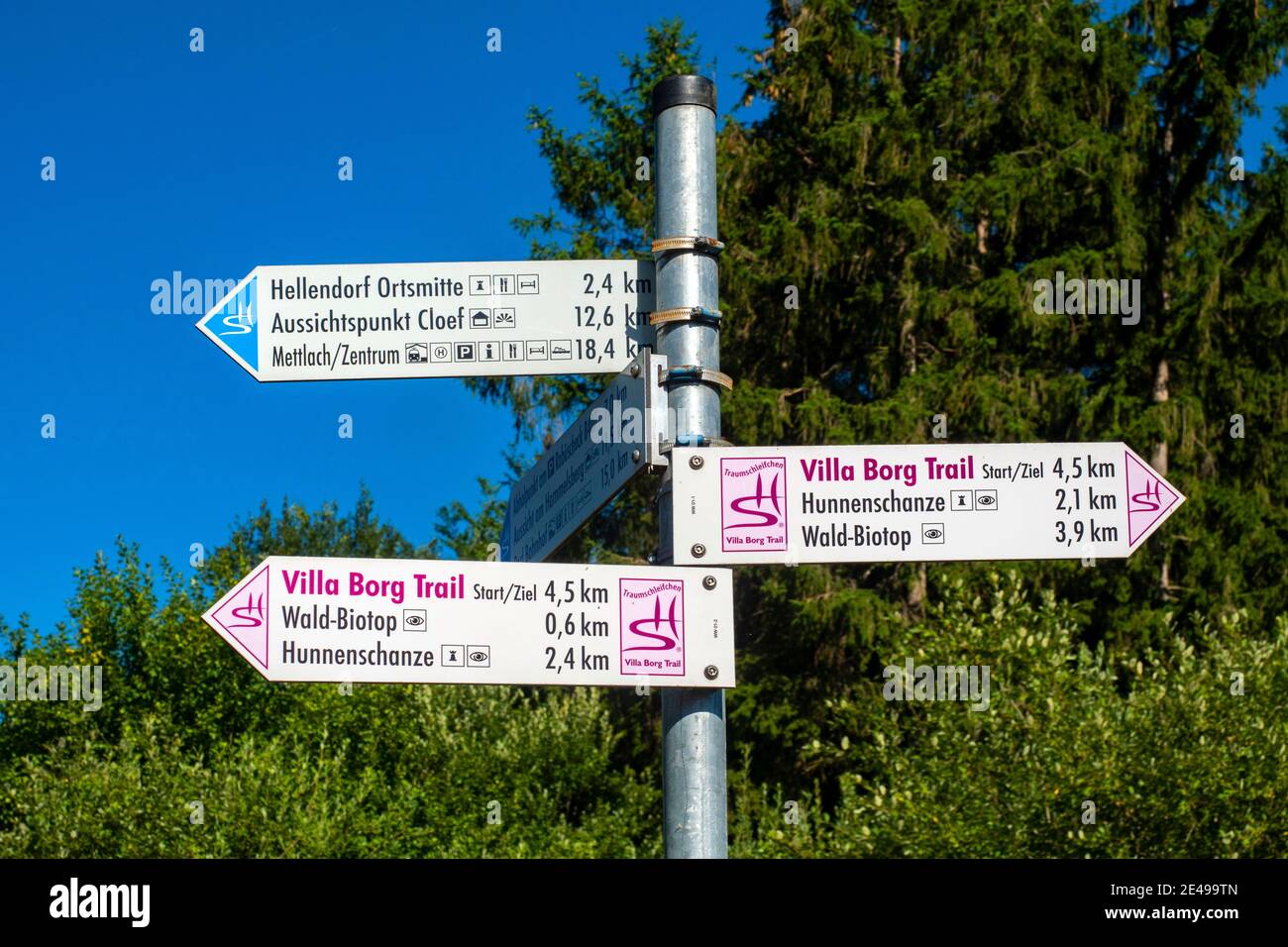 Hiking signs at Perl-Borg, Saargau, Saarland, Germany Stock Photo - Alamy