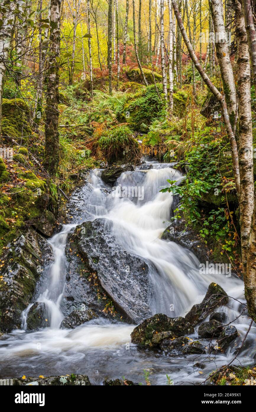Waterfall on one of the many small streams flowing into Loch Katrine in ...