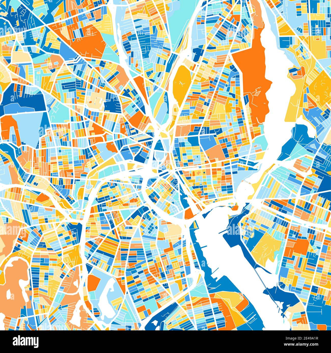 Color art map of Providence, Rhode Island, UnitedStates in blues and ...